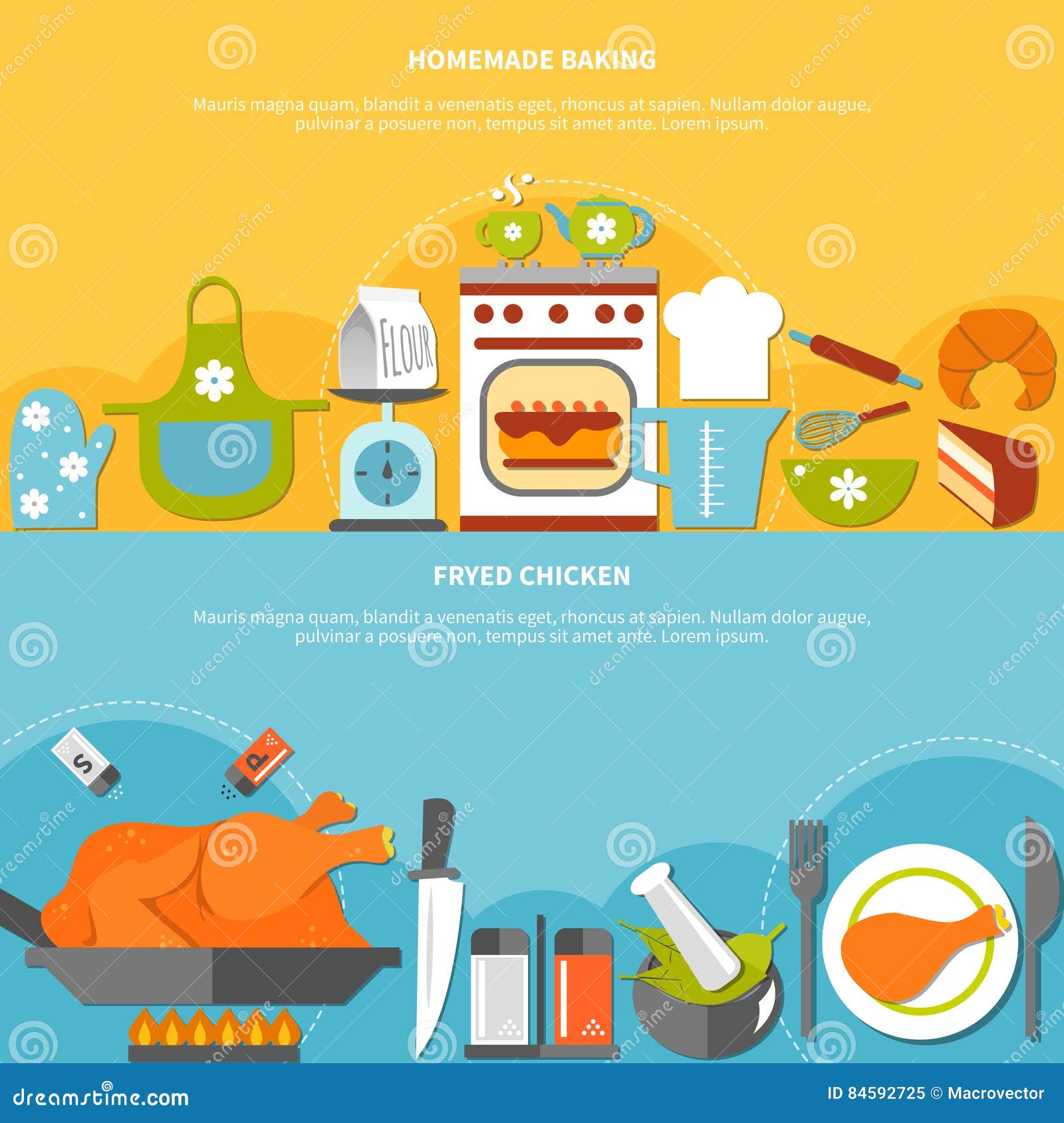 Homemade Culinary Flat Horizontal Banners Stock Vector - Illustration ...