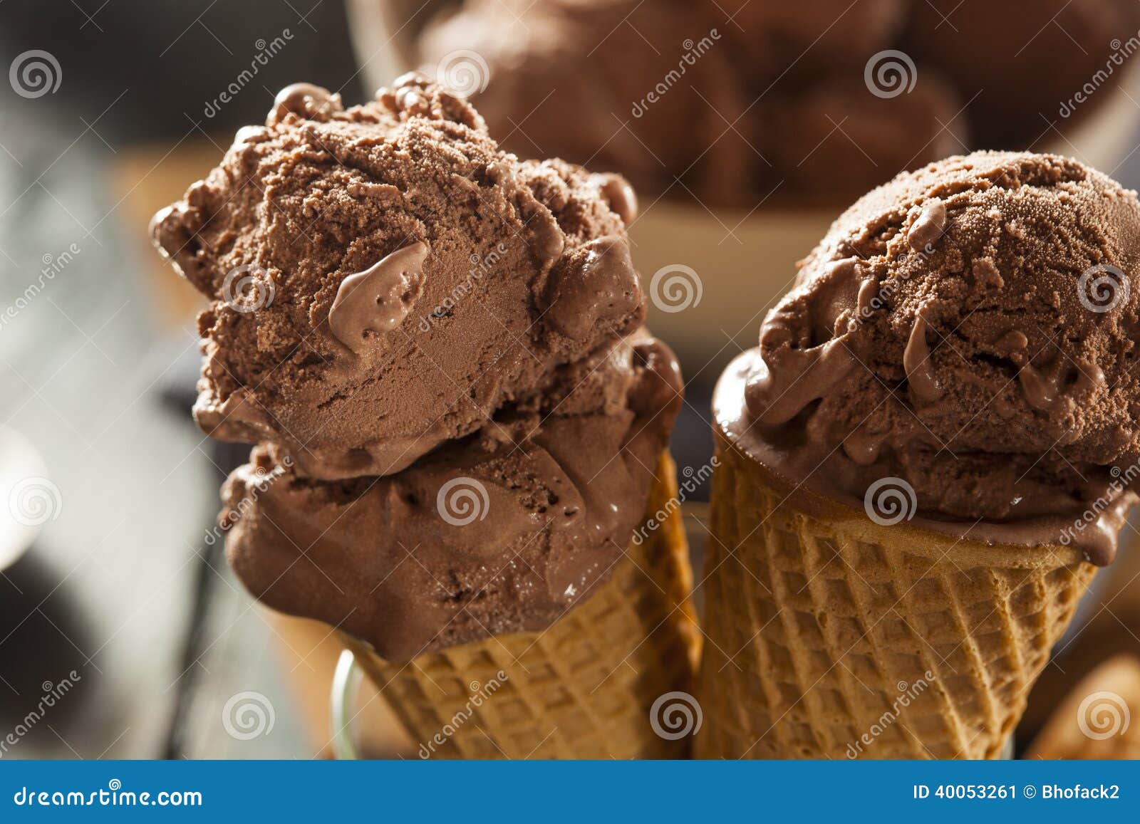 Homemade Dark Chocolate Ice Cream Cone Stock Image - Image of delicious ...