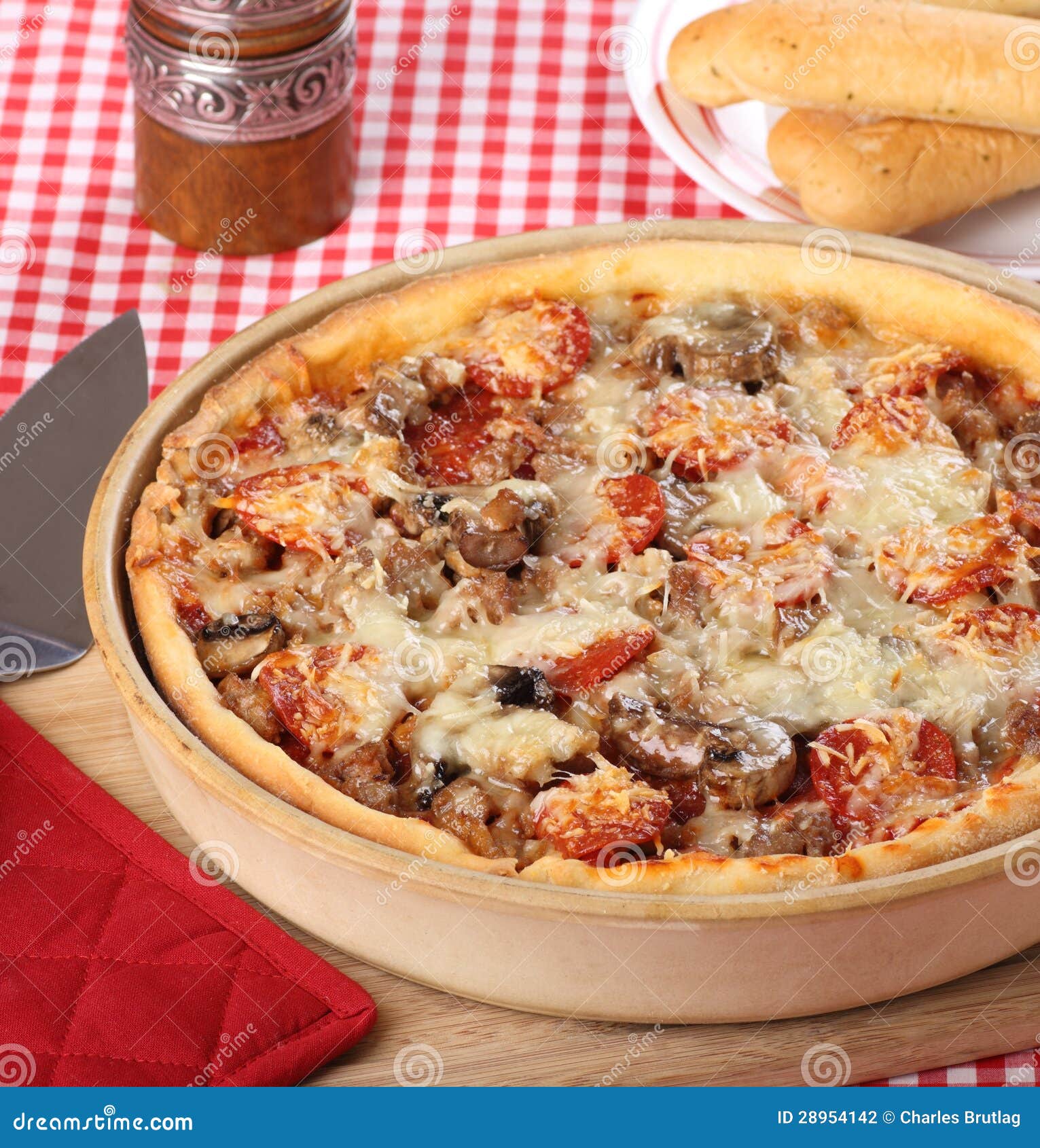 Homemade Deep Dish Pizza stock photo. Image of pepperoni - 28954142