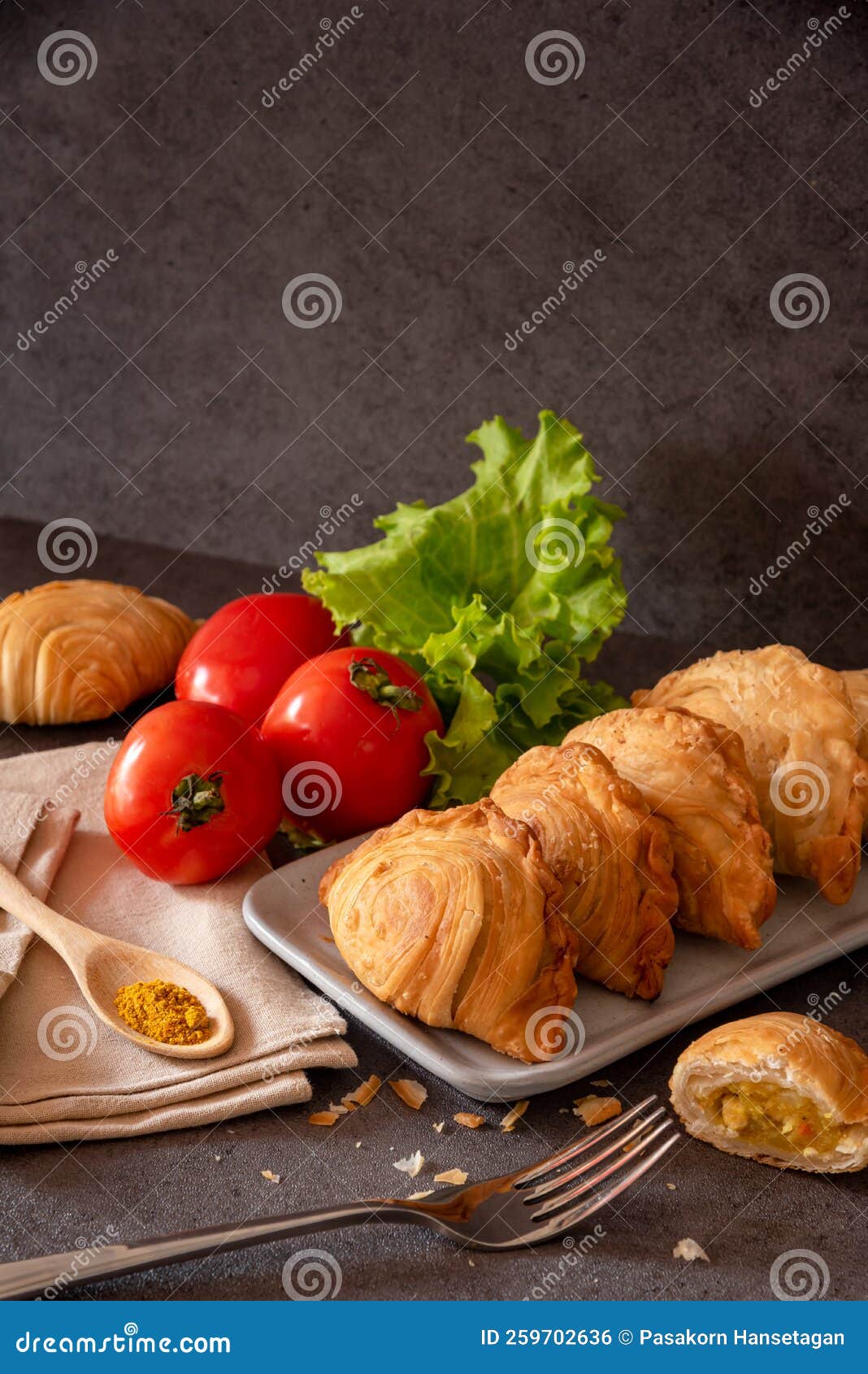 Fried chicken curry puff stock photo. Image of brunch - 259702636