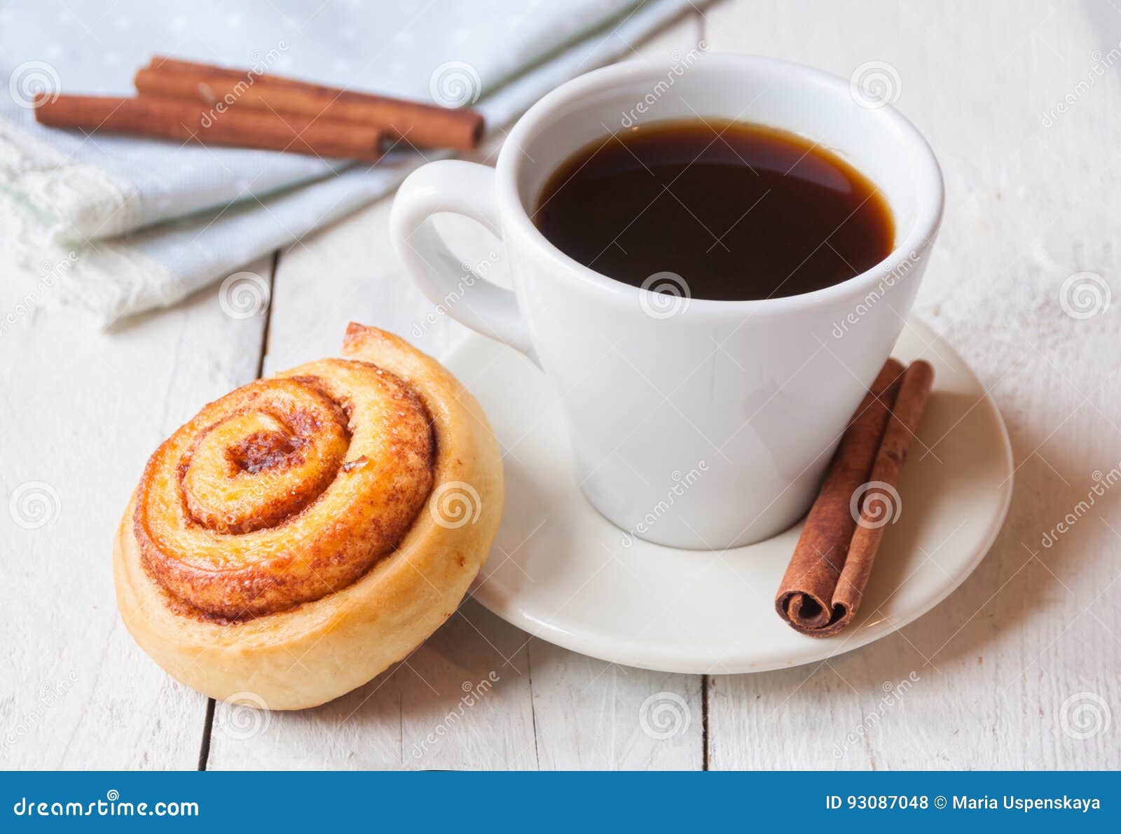 Cinnamon roll with coffee stock photo. Image of roll - 93087048