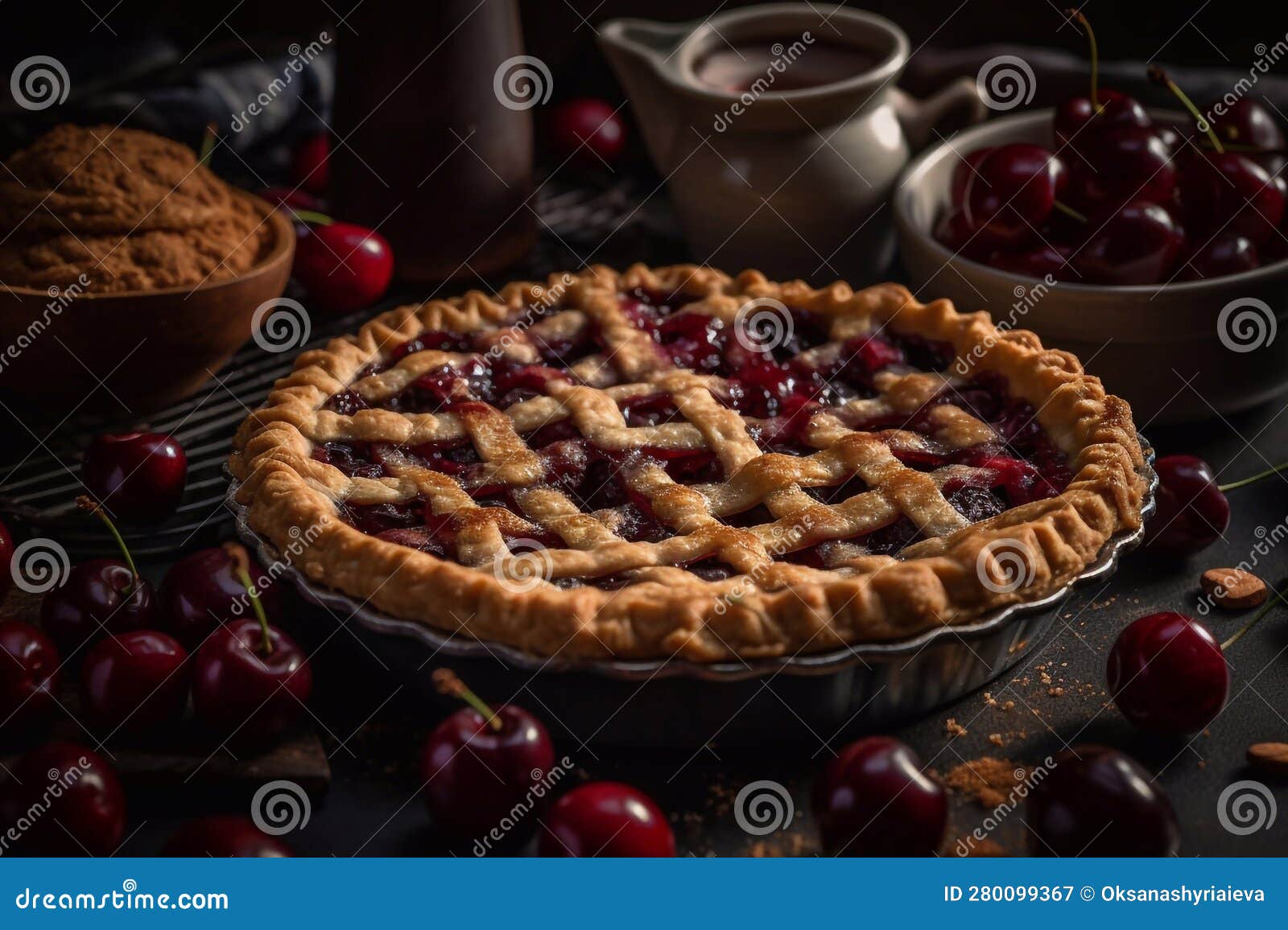 Homemade Delicious and Juicy Cherry Pie. Generative AI Stock ...