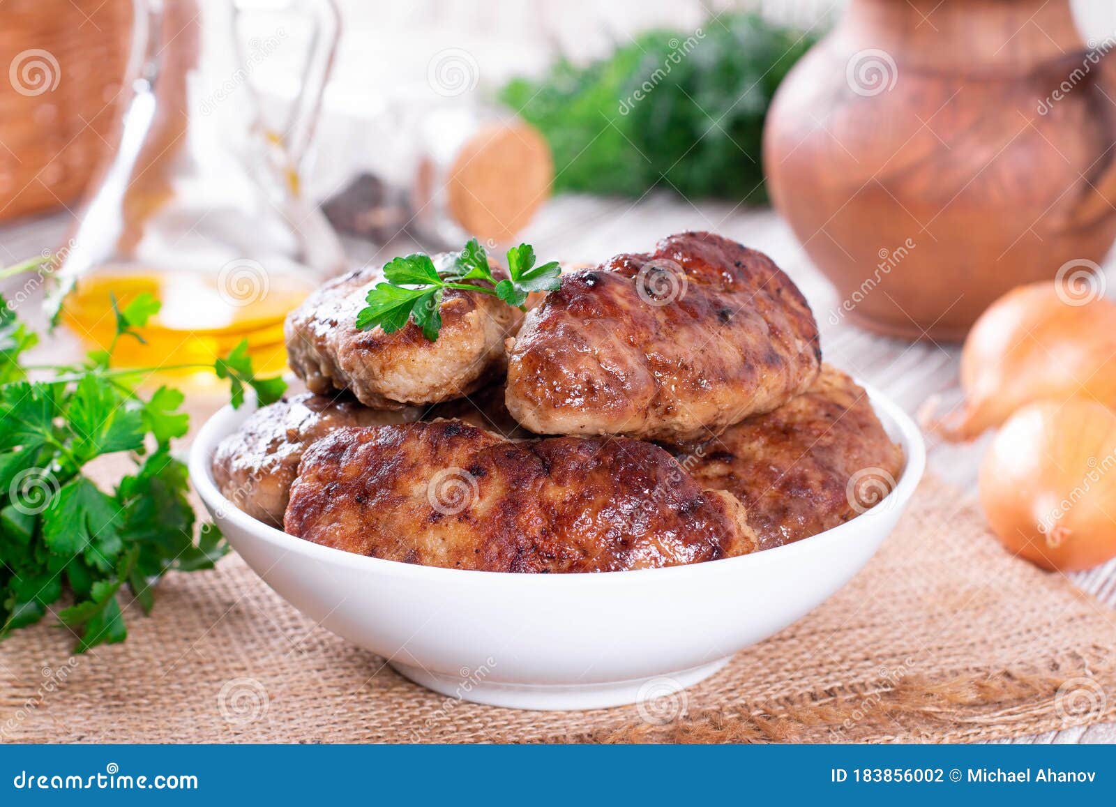 Homemade Delicious Meat Cutlets in Plate Stock Photo - Image of ...