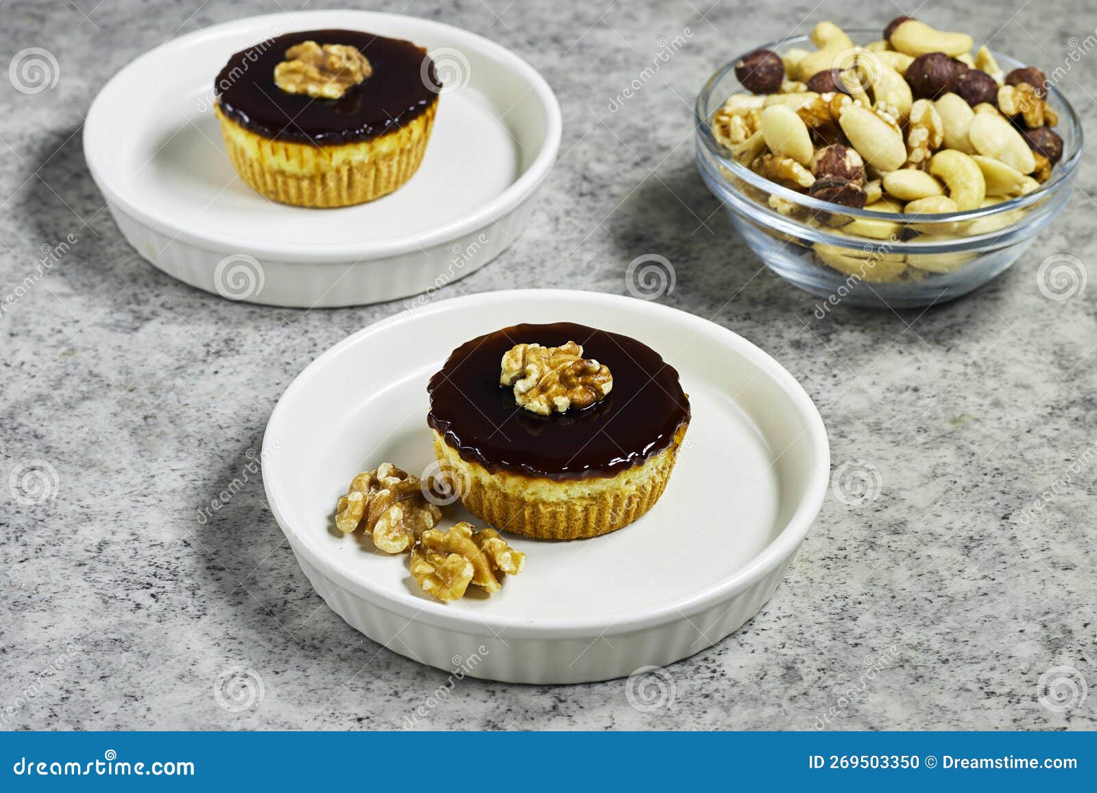 Homemade Delicious Mini Walnut Caramel Cheesecake Stock Photo - Image ...