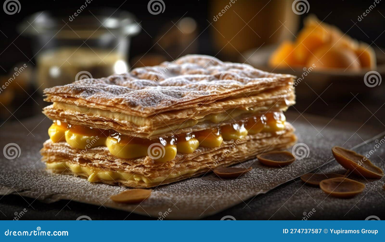 Homemade Dessert Stack Fruit Waffle with Caramel Generated by AI Stock ...