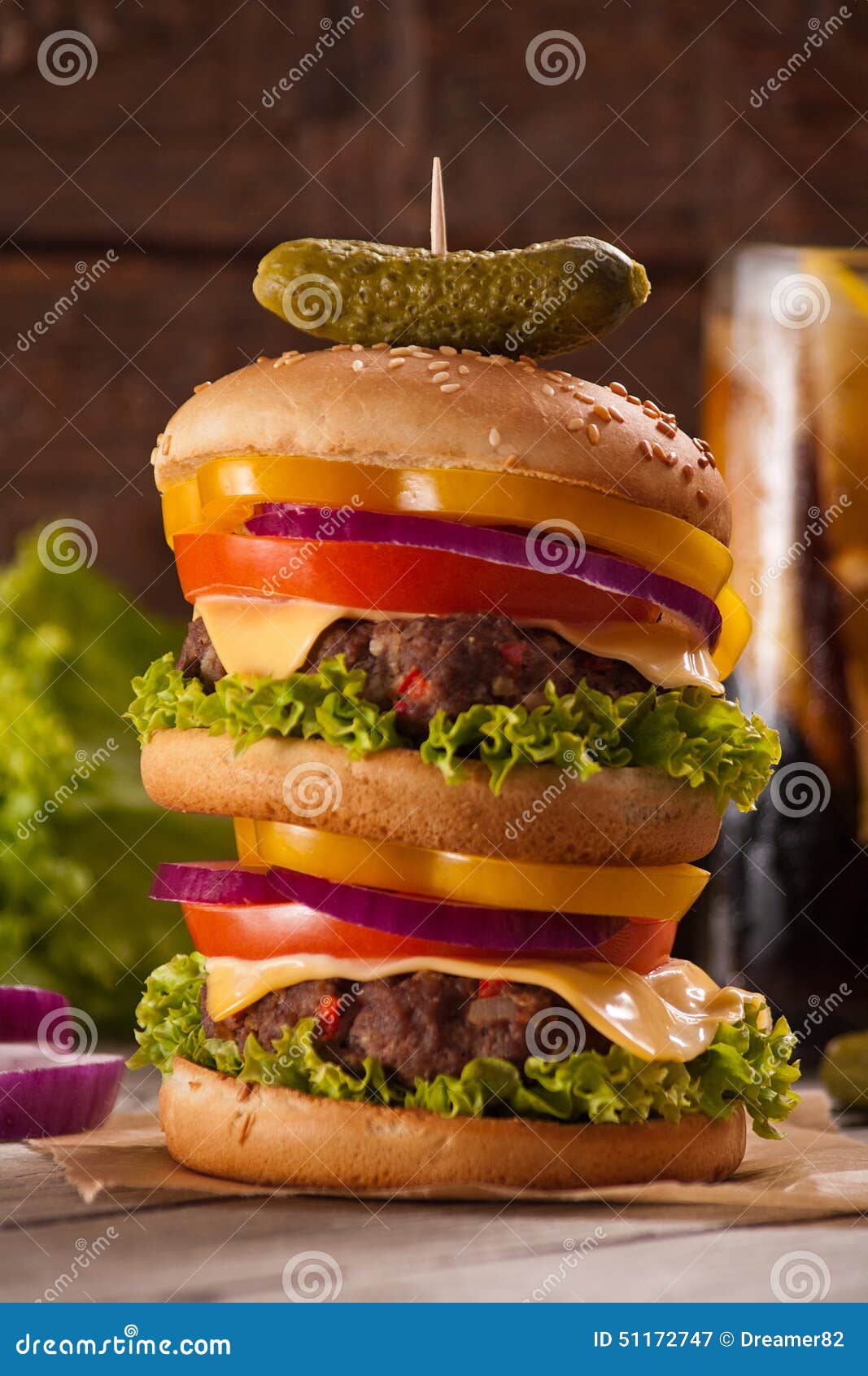 Homemade Double-decker Burger. Big Portion Serving Stock Image - Image ...