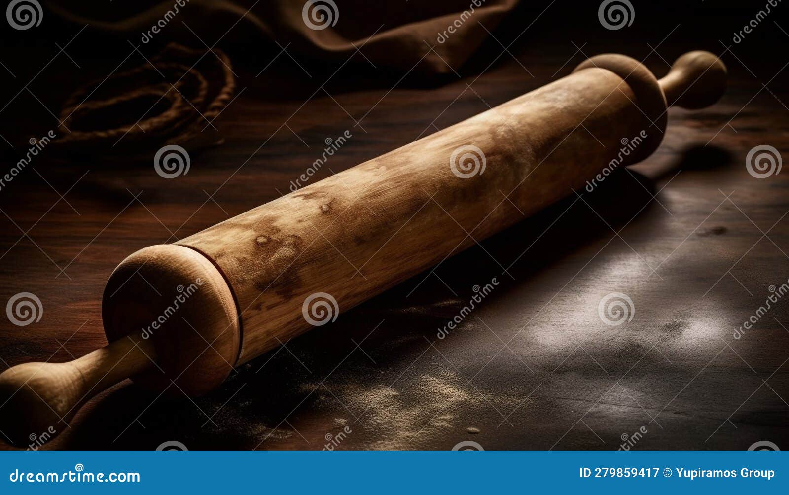 Homemade Dough Prepared with Rustic Rolling Pin on Wooden Table ...