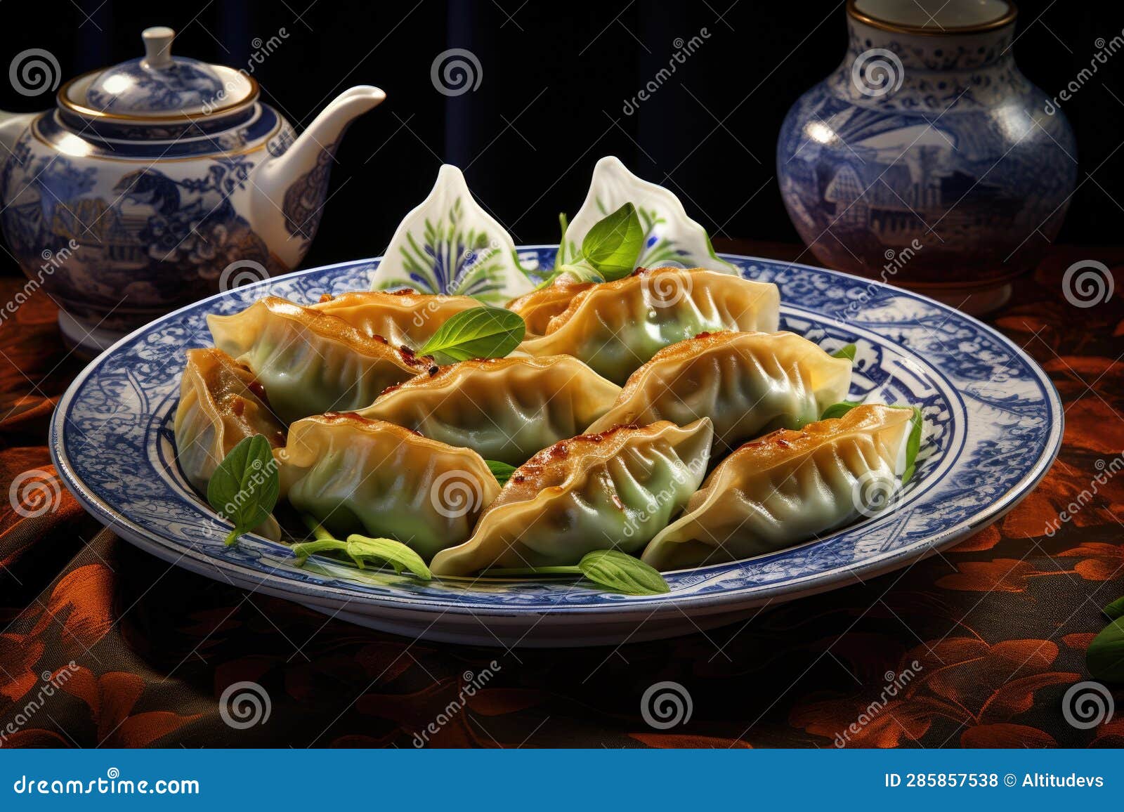 Homemade Dumplings on Decorative Plate Stock Illustration ...