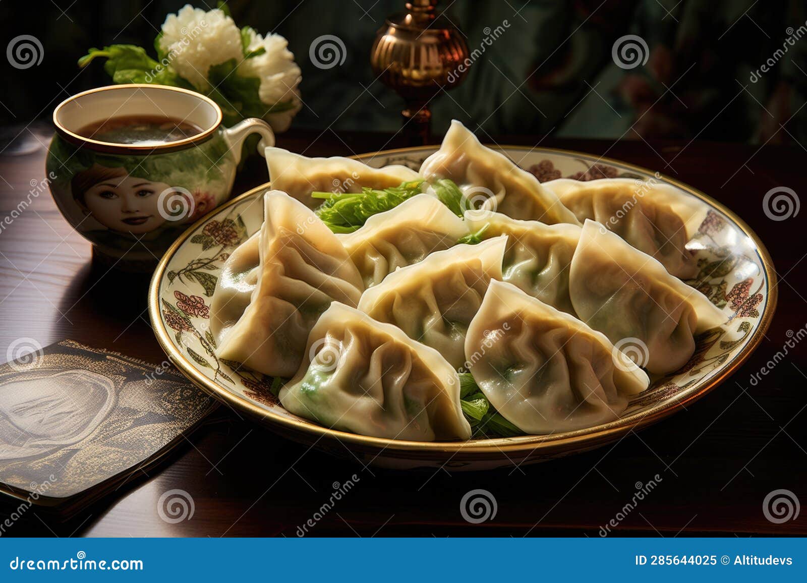 Homemade Dumplings Served on a Decorative Plate Stock Image - Image of ...