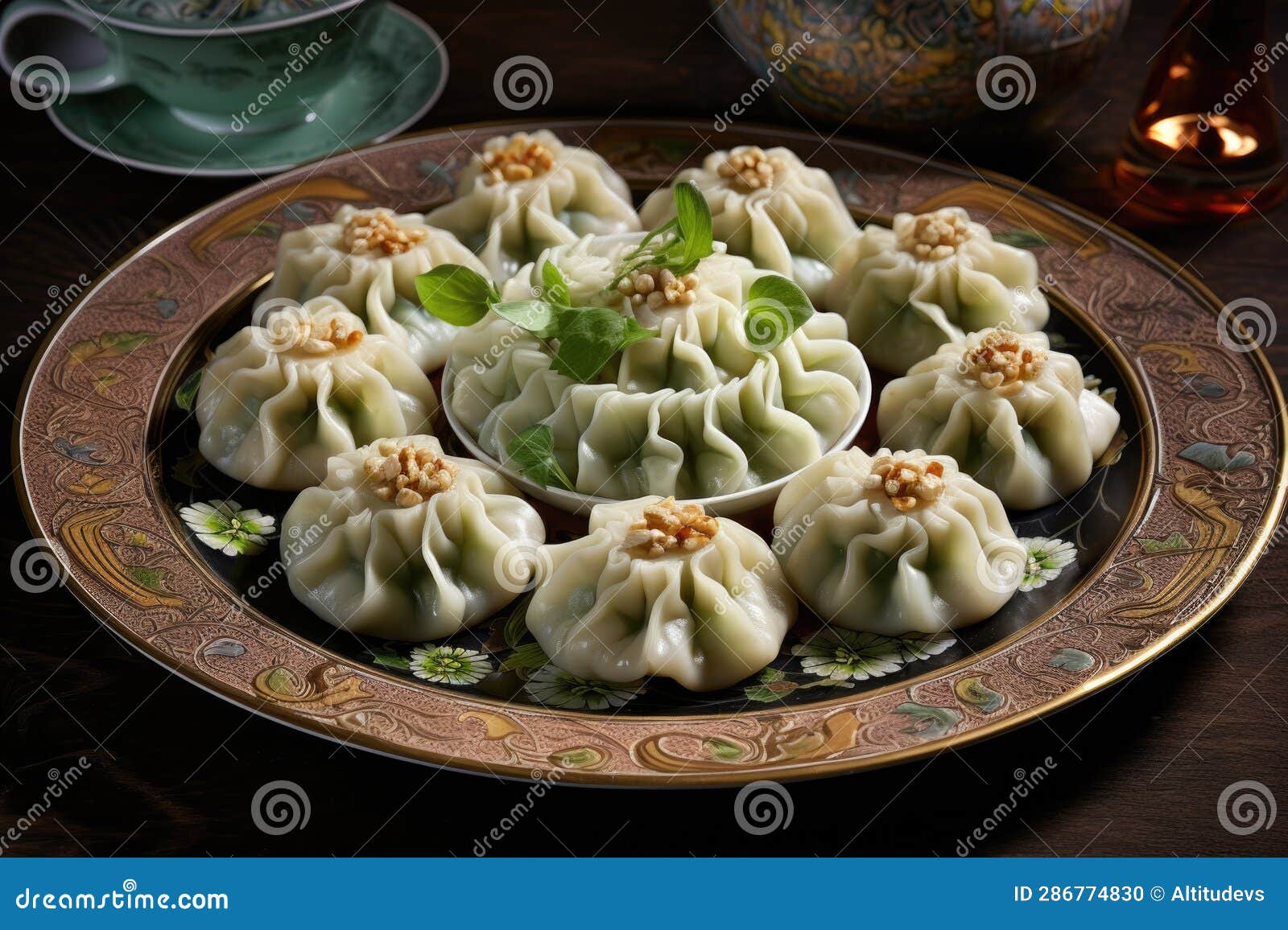 Homemade Dumplings Served on a Decorative Plate Stock Photo - Image of ...