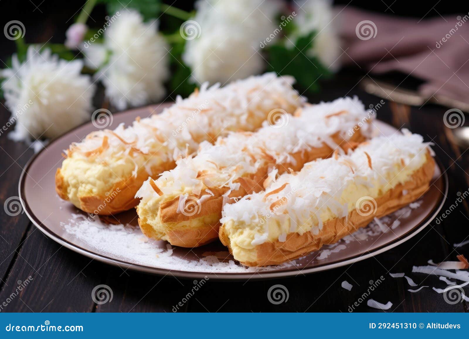 Homemade Eclairs Garnished with Shredded Coconut Stock Photo - Image of eclairs, sweet: 292451310
