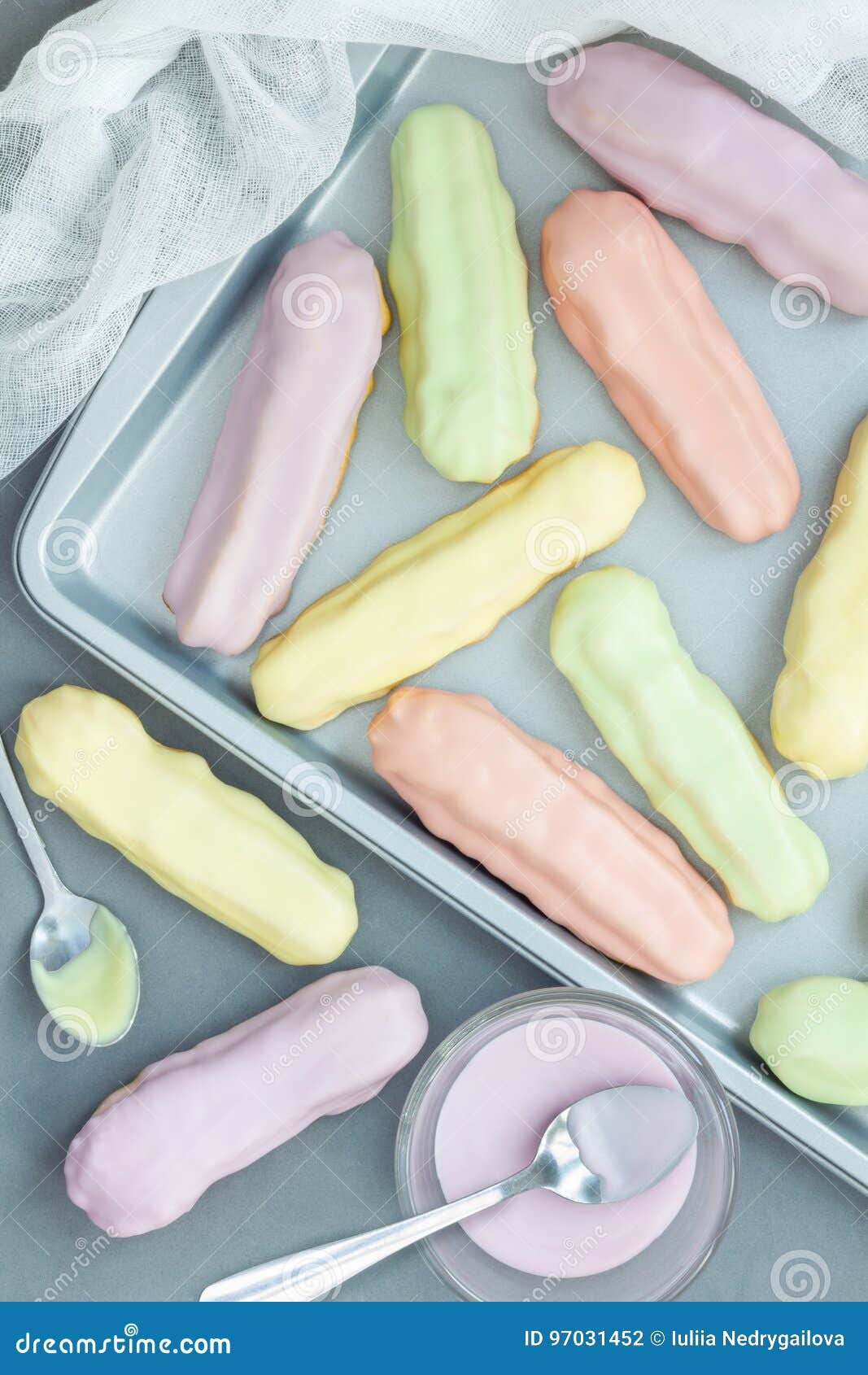 Homemade Eclairs Pastel Color Icing Baking Sheet Stock Photos - Free ...