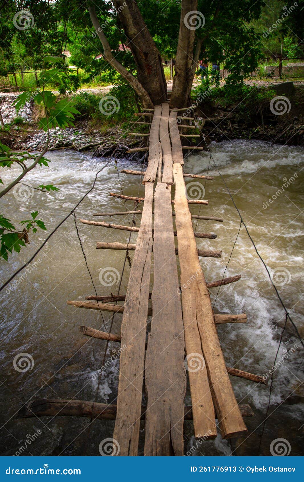 Homemade Exotic Bridge Over a River Stock Image - Image of wood, vector ...