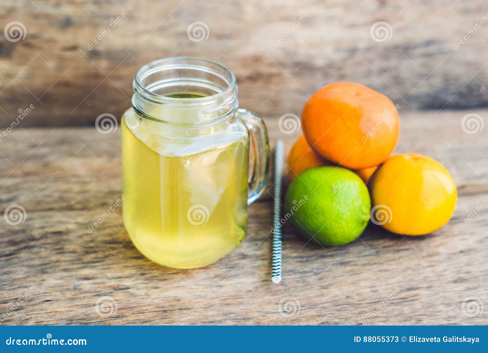 Homemade Fermented Raw Kombucha Tea Ready To Drink With Orange And Lime