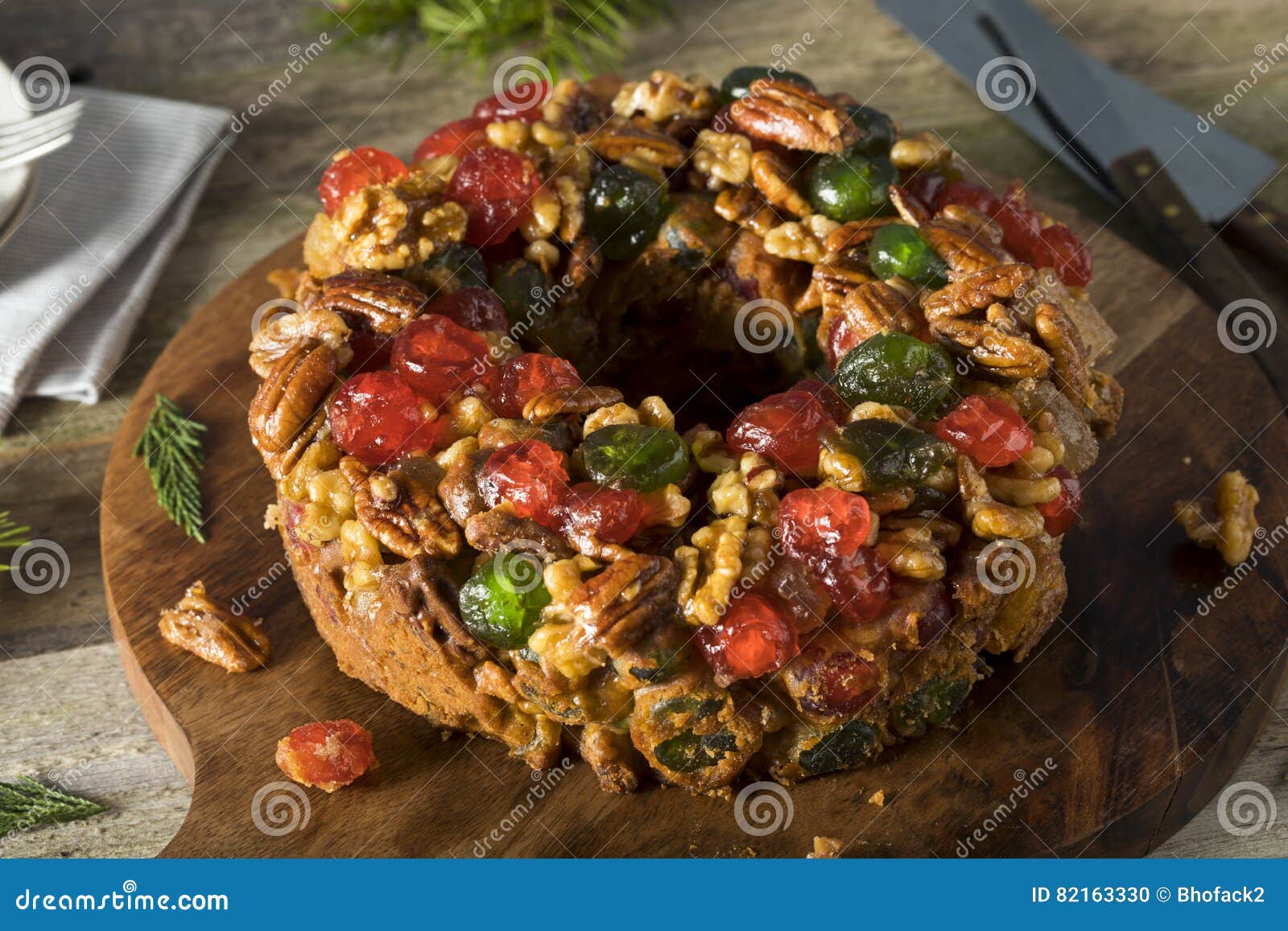 Homemade Festive Holiday Fruitcake Stock Photo - Image of icing ...