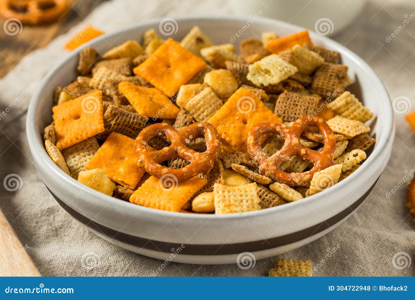 Homemade Flavored Cracker Snack Mix Stock Photo - Image of salted ...
