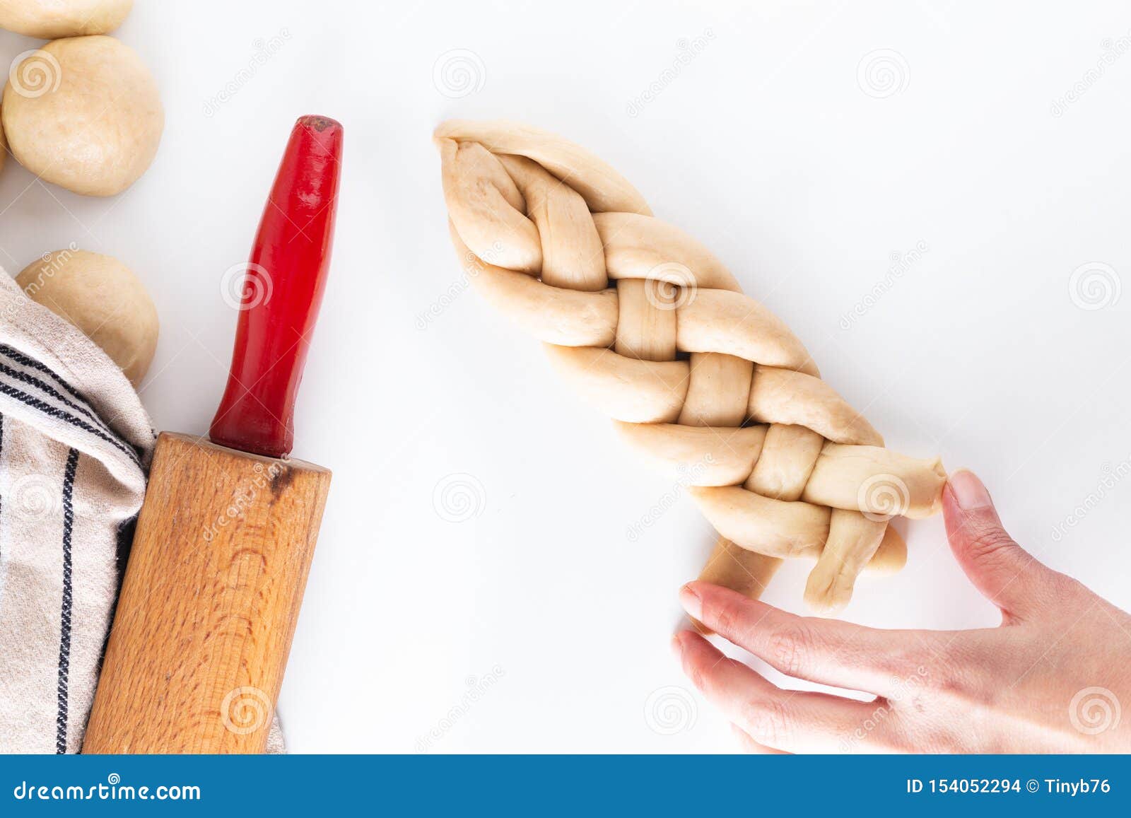 Homemade Food Concept Process Braiding Bread Braid Challah Dough on ...