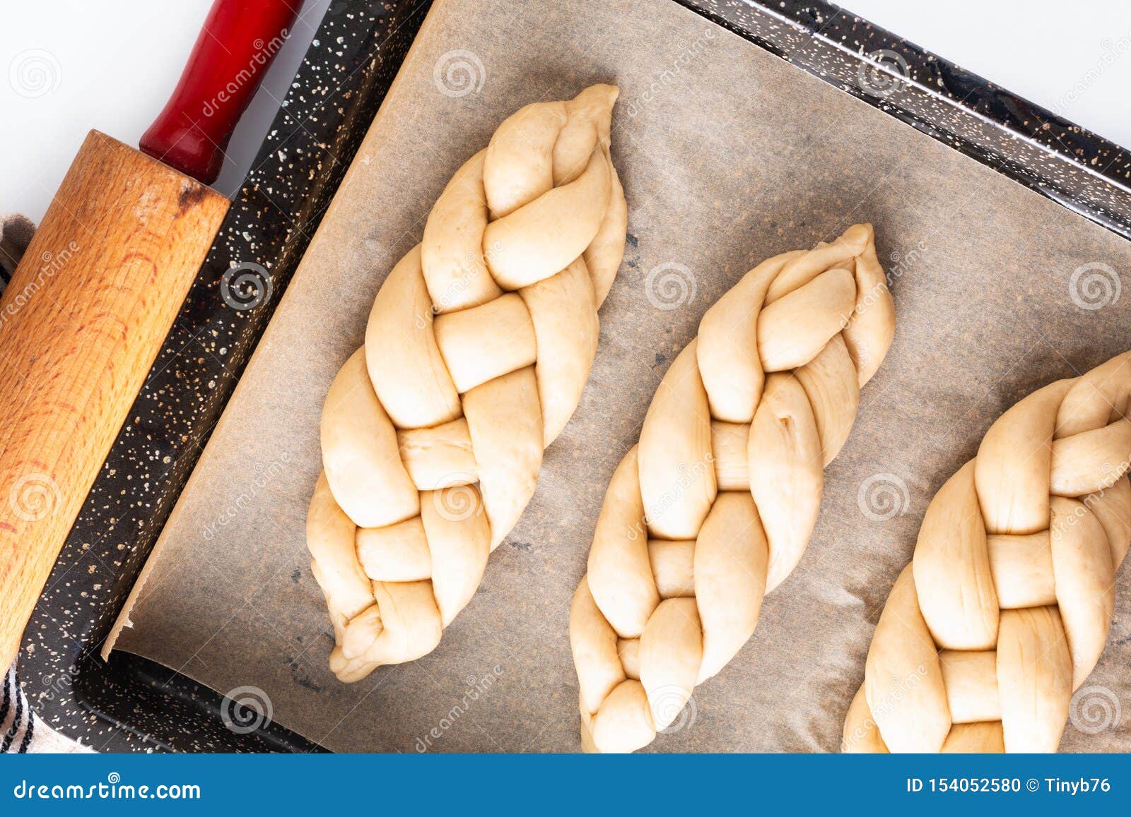 Homemade Food Concept Process Braiding Bread Braid Challah Dough on ...
