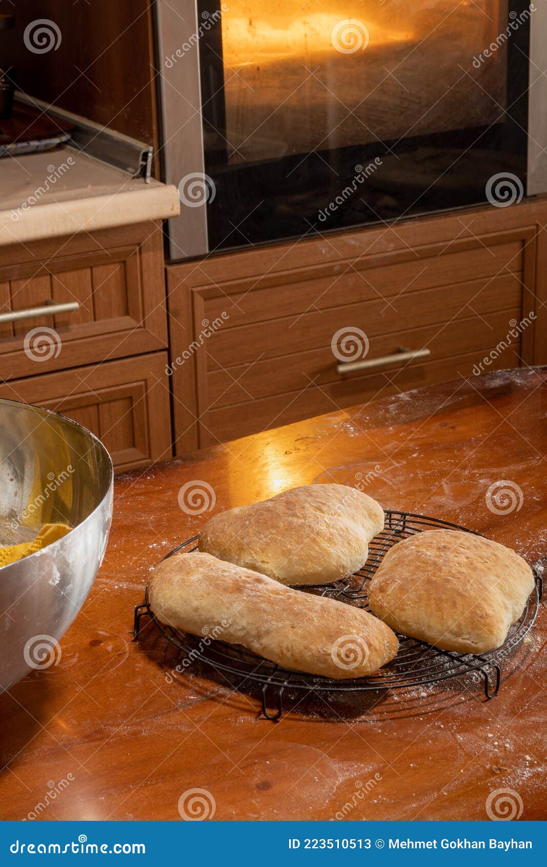 Homemade Fresh Baked Loaf Breads on Kitchen Table Stock Image - Image ...