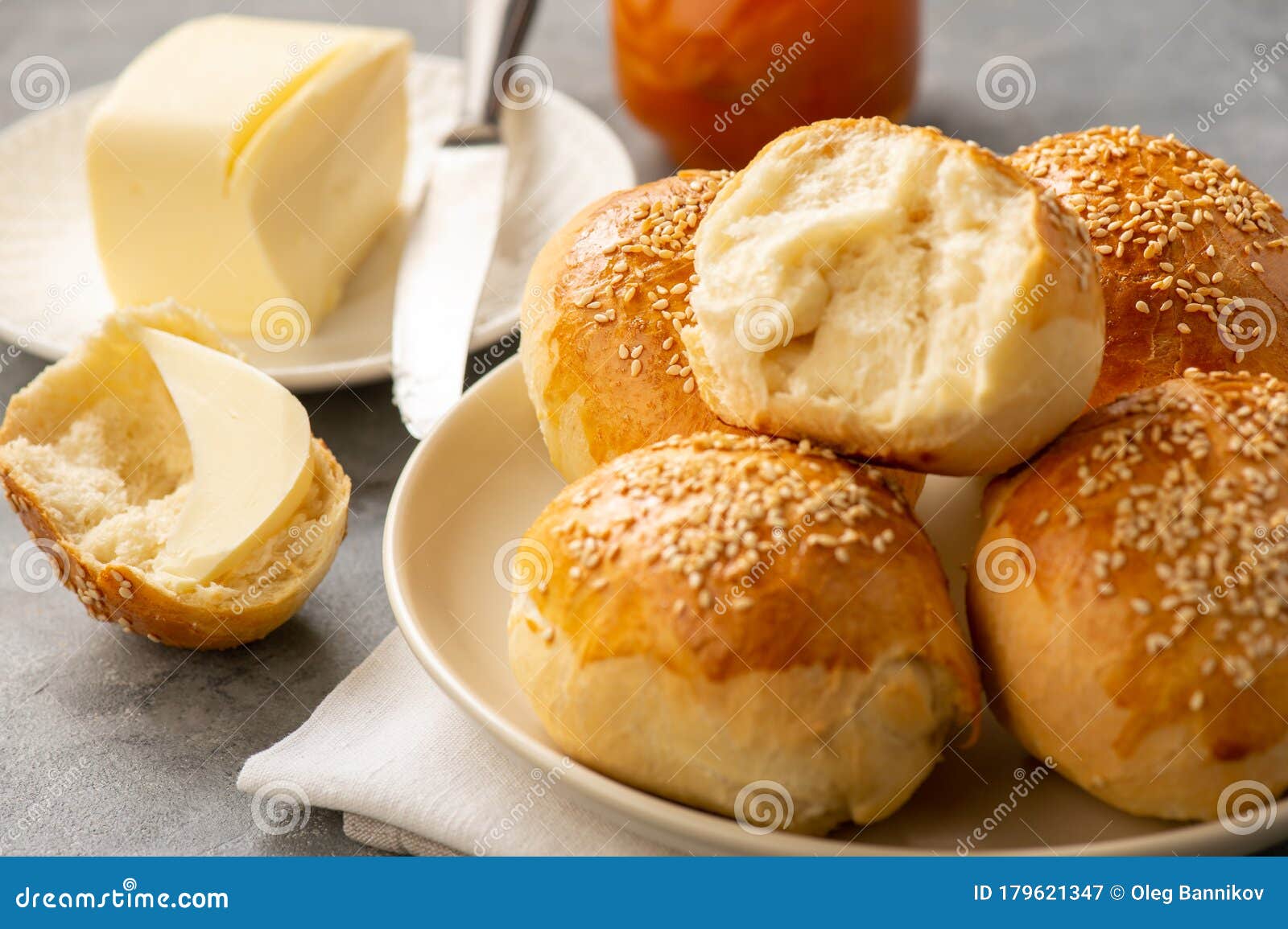Homemade Fresh Bread Buns with Sesame Seeds. Stock Image - Image of ...