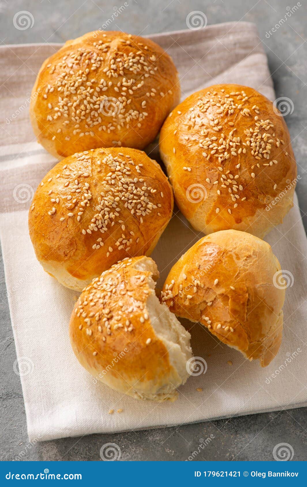 Homemade Fresh Bread Buns with Sesame Seeds. Stock Image - Image of ...