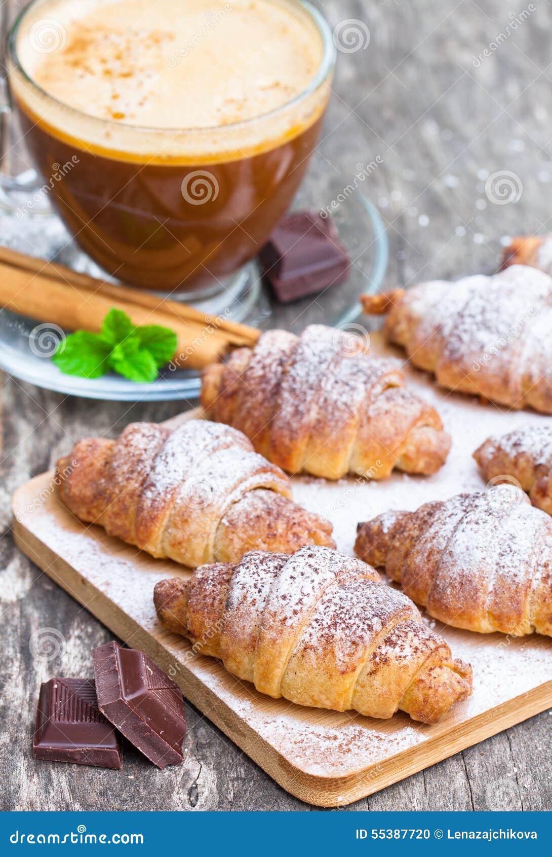Homemade Fresh Chocolate Croissant with Cup of Cappuccino Stock Photo ...
