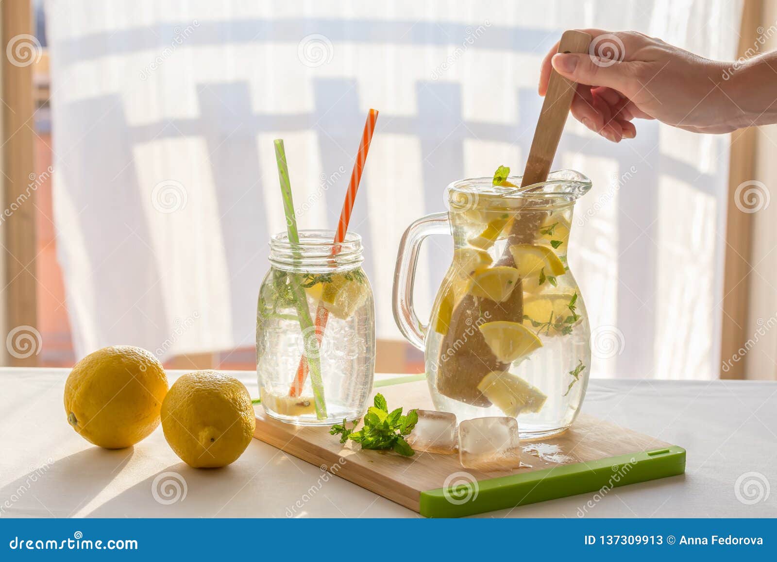 Homemade Fresh Lemonade Pitcher, Preparation of Lemonade Stock Image ...