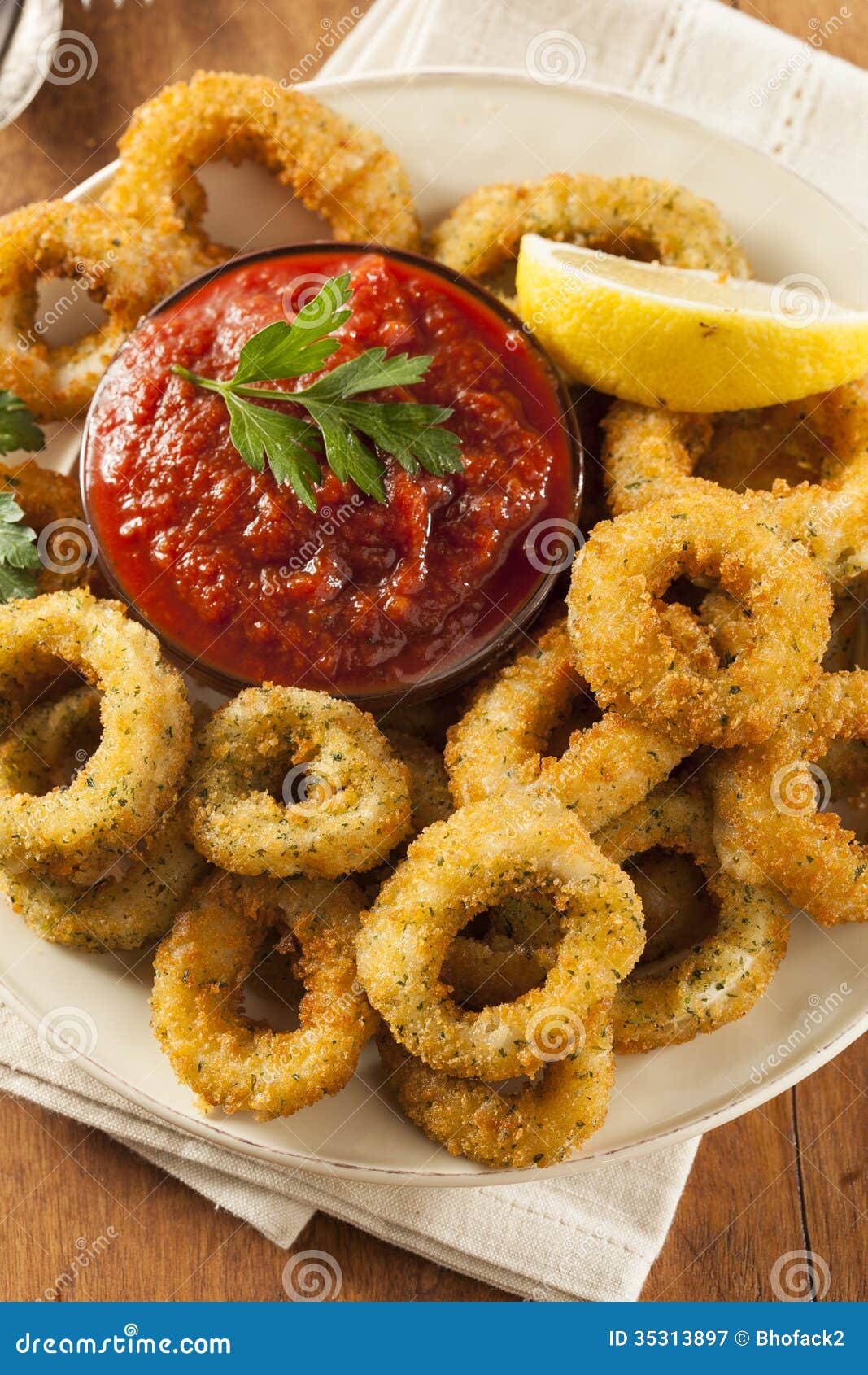 Homemade Fried Breaded Calamari Stock Image - Image of squid, lemon ...