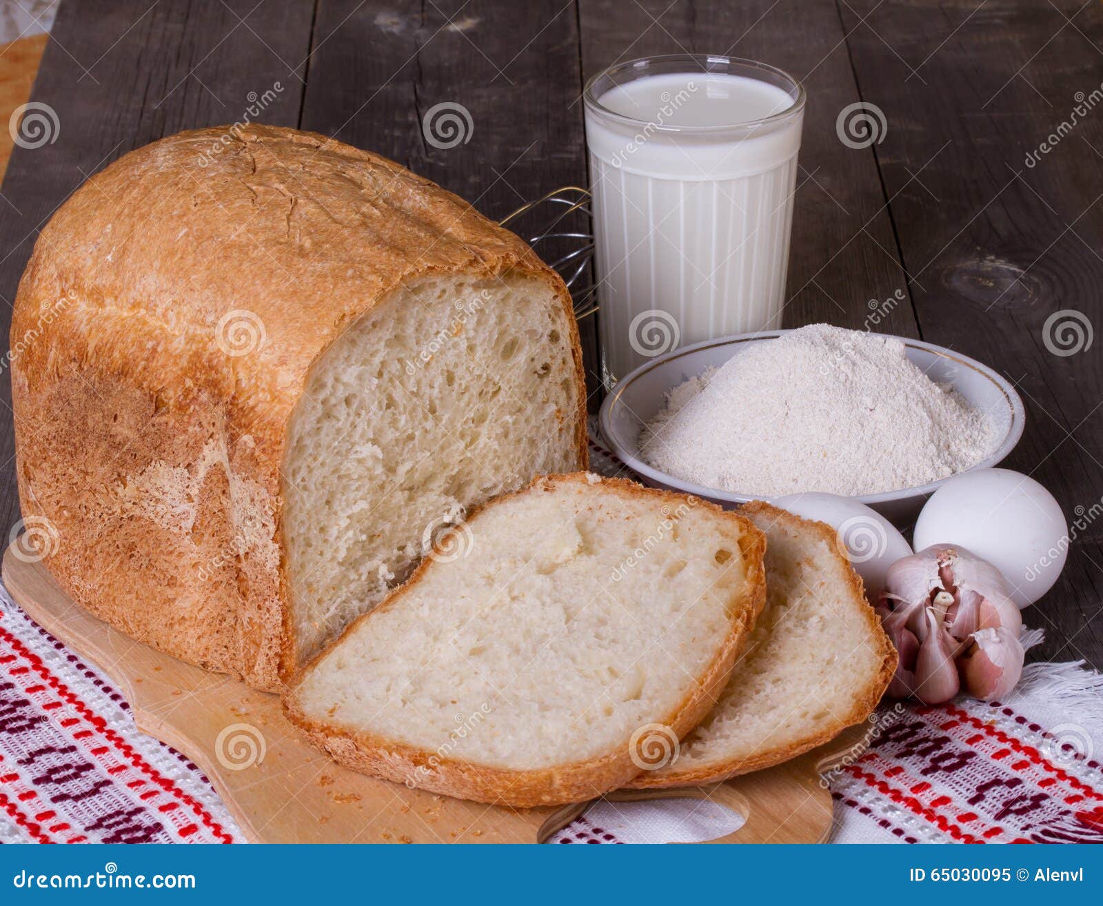 Homemade Garlic Bread, Flour Stock Image - Image of products, bakery ...
