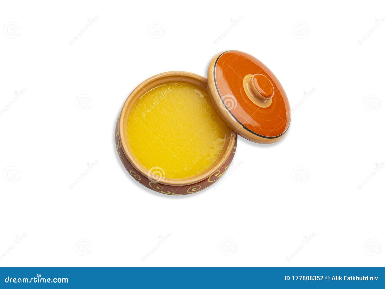 Homemade Ghee in a Ceramic Pot. Isolated White Background Stock Photo ...