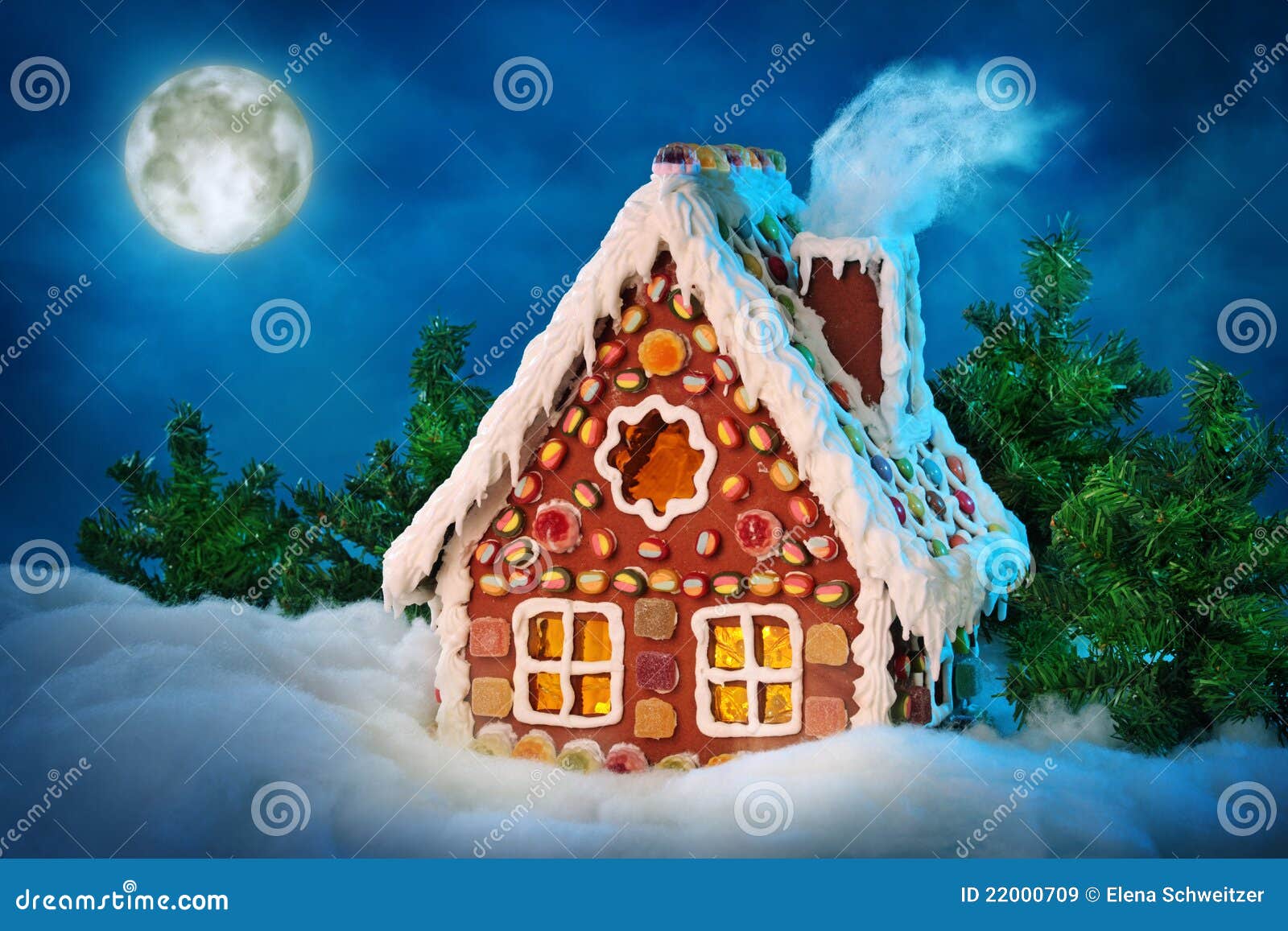Gingerbread House With Gingerbread Man And Christmas Trees Stock Photo ...