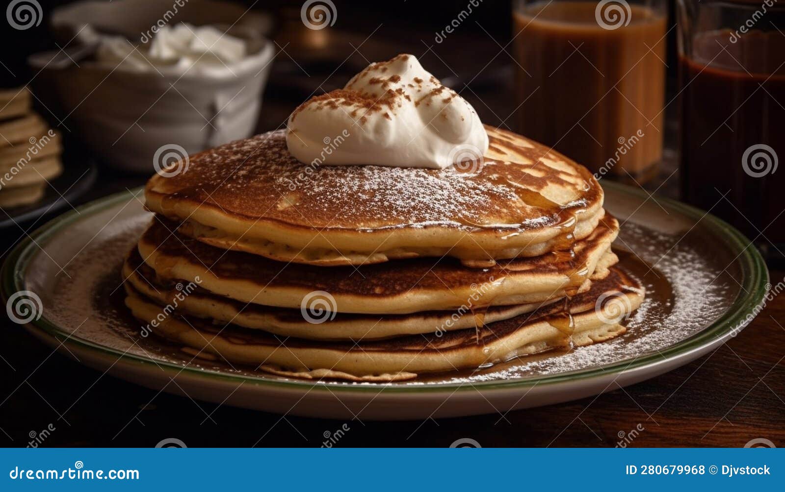 Homemade Gourmet Pancake Stack with Syrup and Fruit on Wood Generated ...