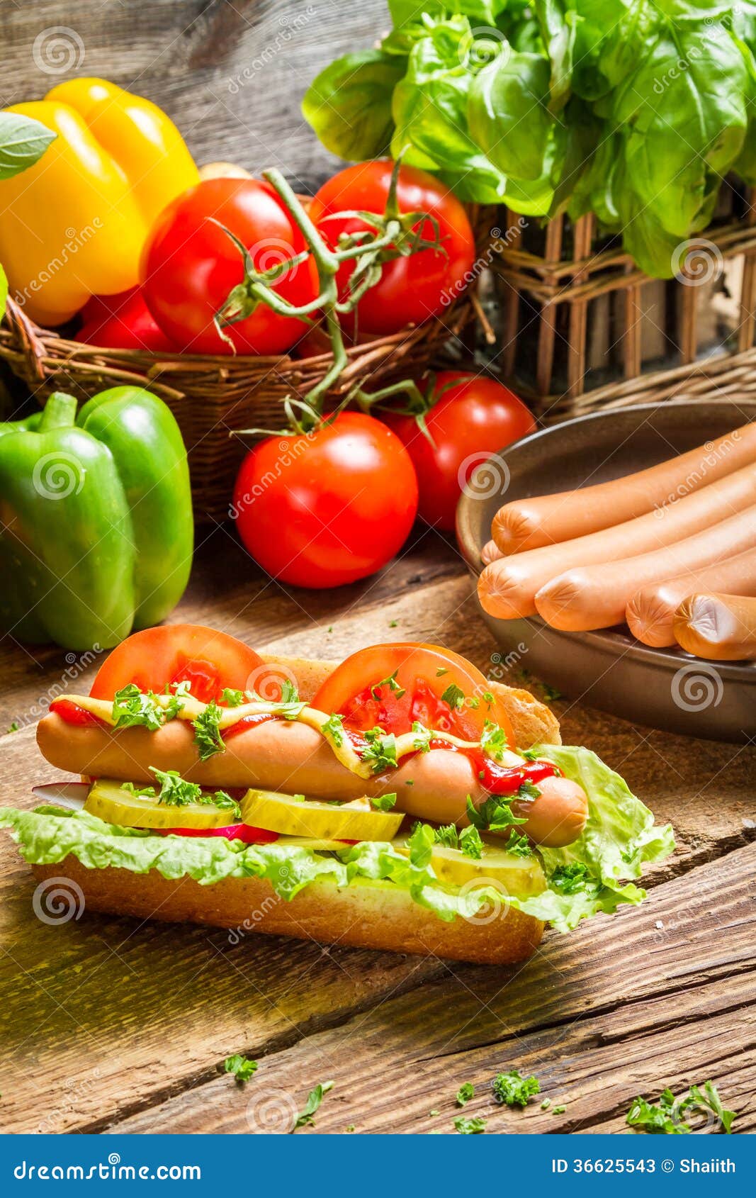 Homemade Hot Dog with Fresh Vegetables Stock Image - Image of dish ...