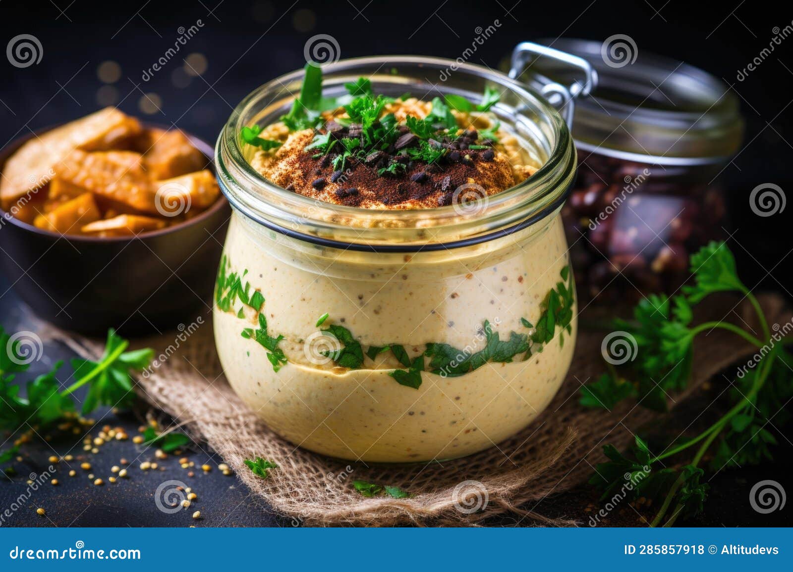 Homemade Hummus in a Mason Jar for Storage Stock Illustration ...