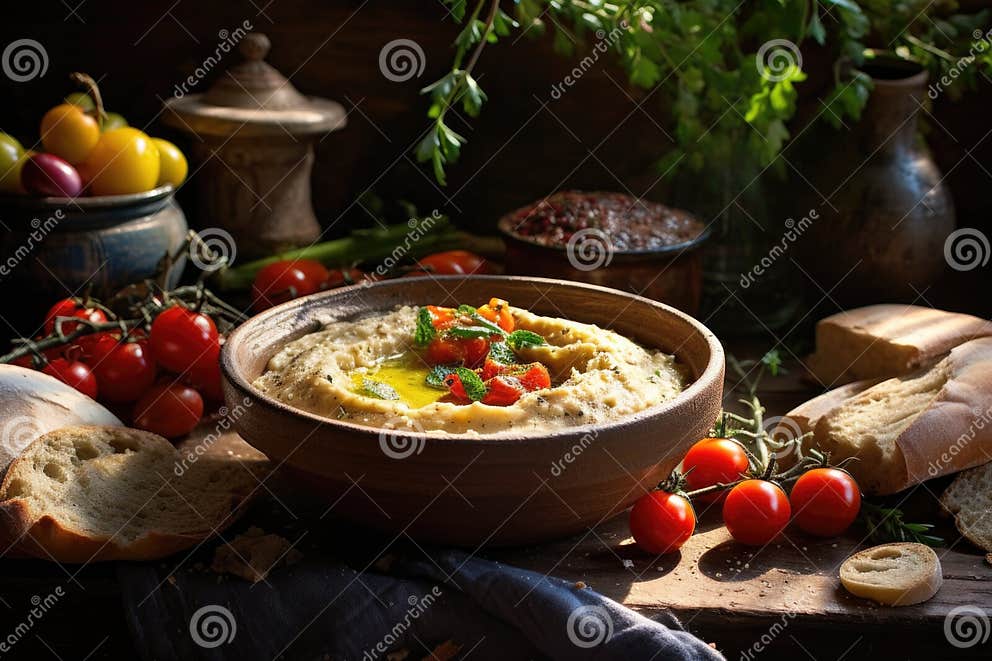 Homemade Hummus in a Rustic Ceramic Bowl Stock Photo - Image of rustic ...