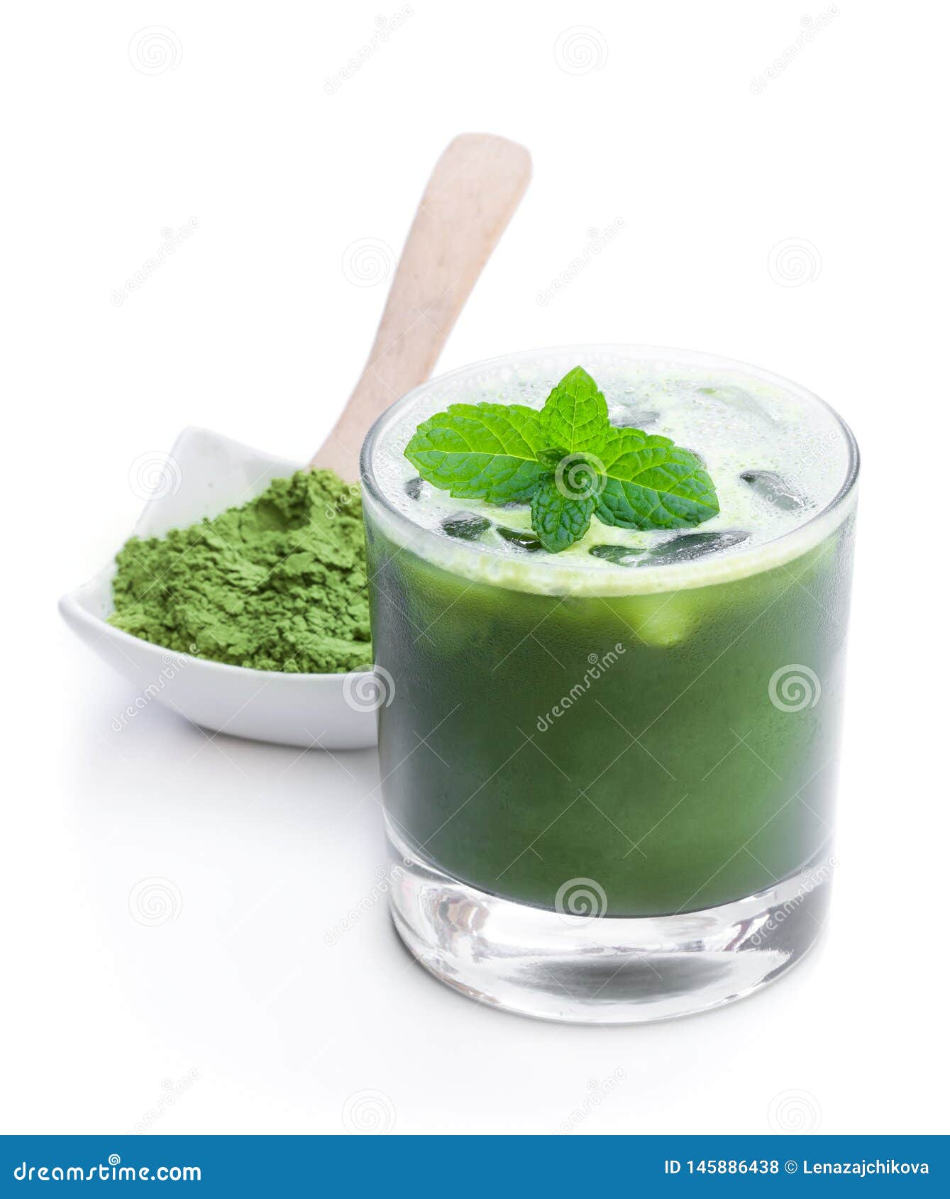 Homemade Iced Matcha Latte Tea Isolated on White Stock Photo - Image of ...