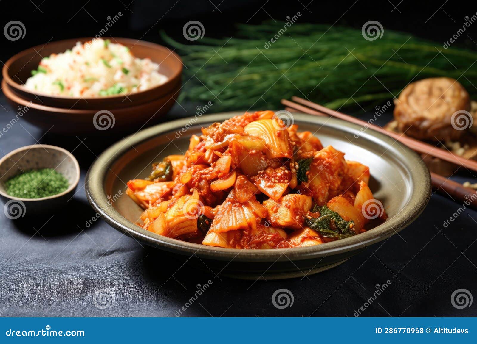 Homemade Kimchi on a Plate, Served with Rice Stock Photo - Image of ...