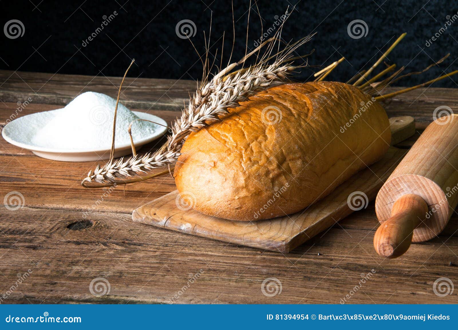 Homemade Loaf of Bread and Ingredients Stock Photo - Image of loaf ...