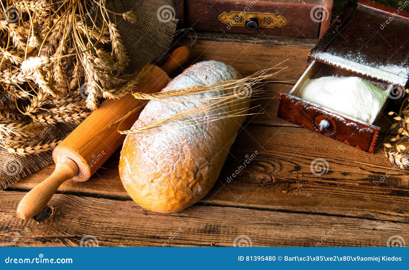 Homemade Loaf of Bread and Ingredients Stock Photo - Image of flour ...