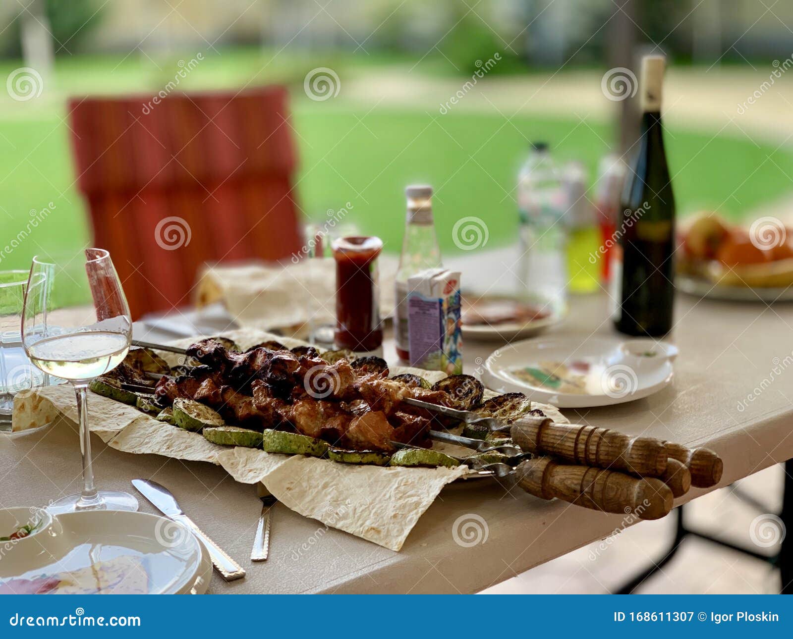Homemade Lunch with Barbecue in the Yard Stock Image - Image of lunch ...