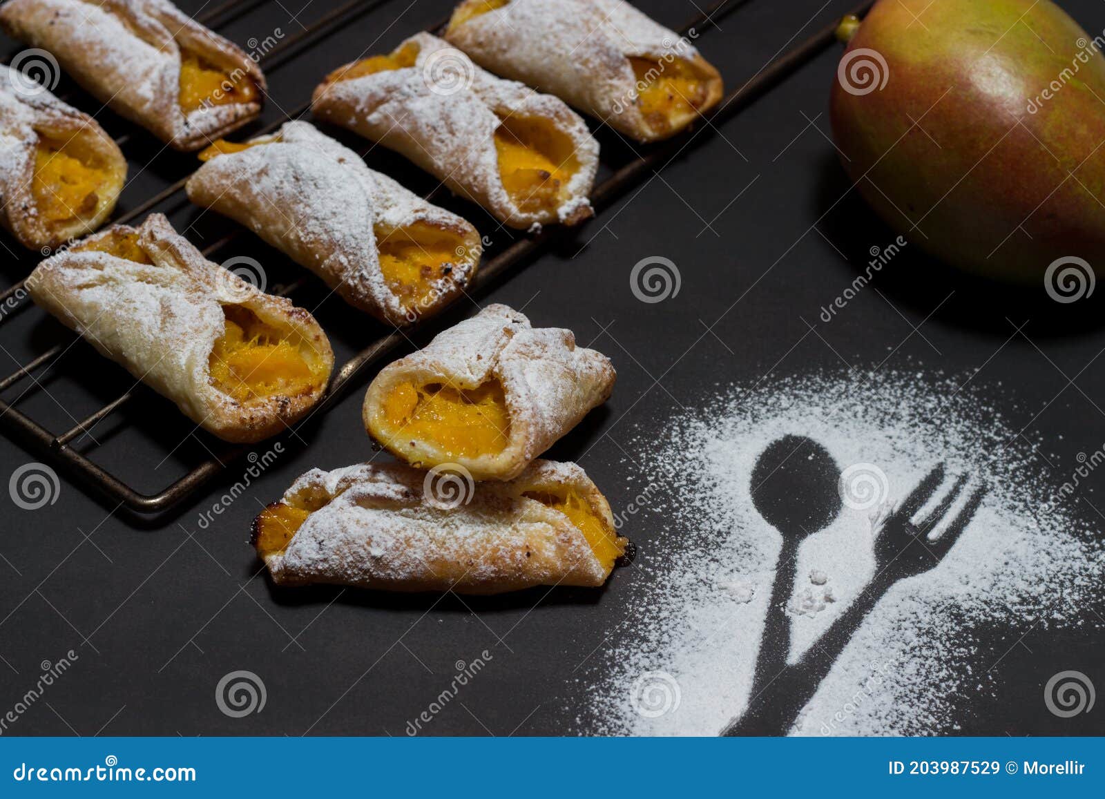 Homemade Mango Puff Pastry with Powdered Sugar Stock Image - Image of ...
