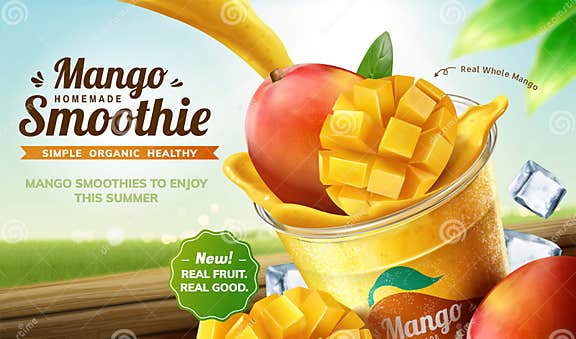 Homemade Mango Smoothie Ads Stock Vector - Illustration of blur, leaf ...