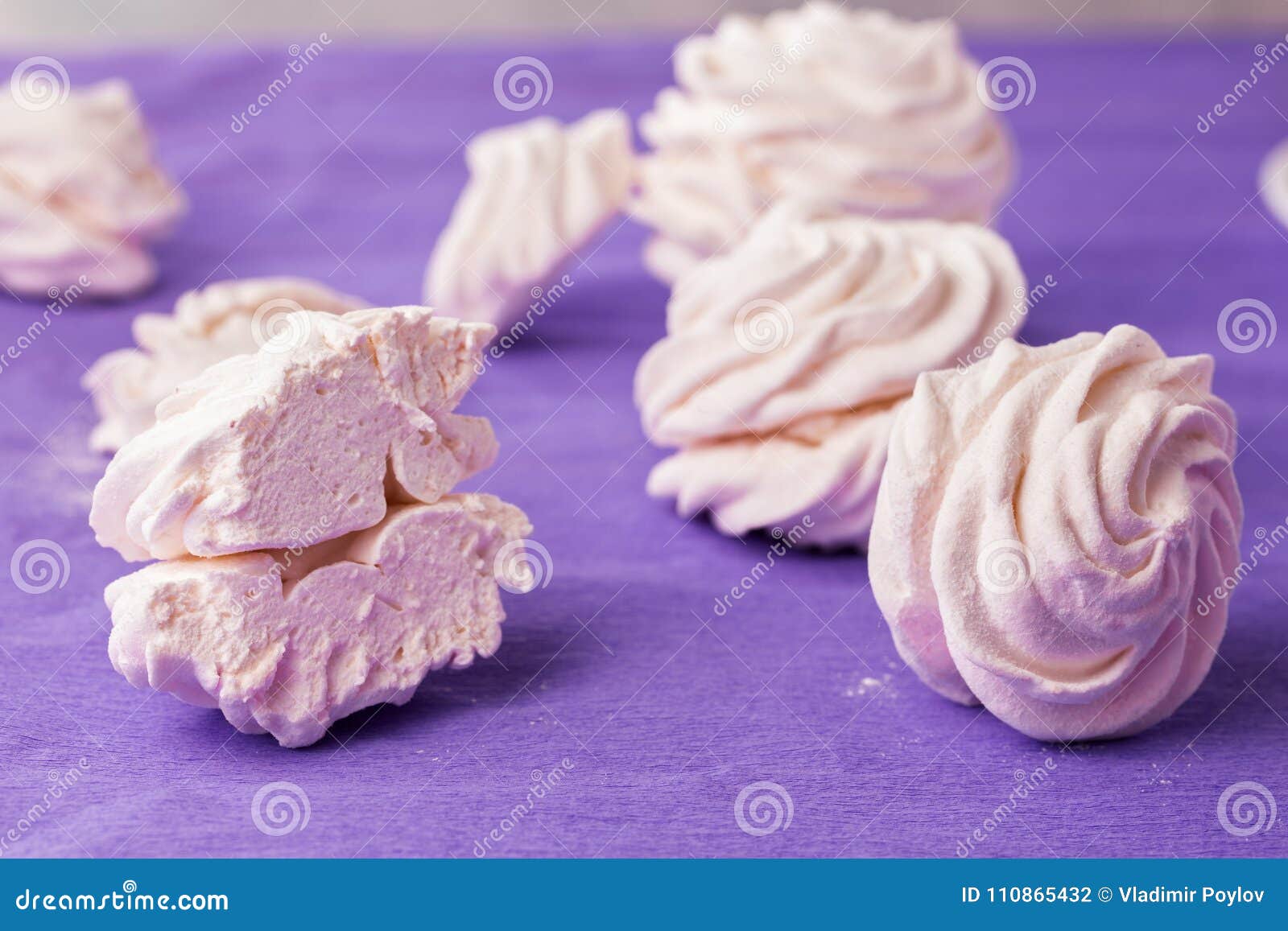 Homemade Marshmallow on a Purple Background. Toned. Stock Photo - Image ...