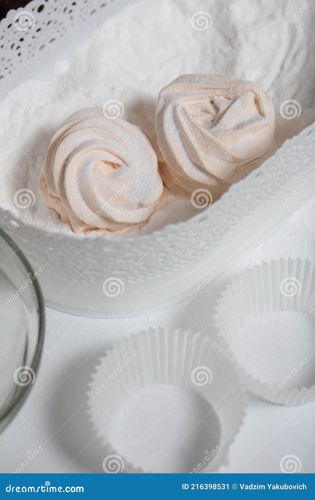 Homemade Marshmallows are in a Container with Powdered Sugar. Cooking ...