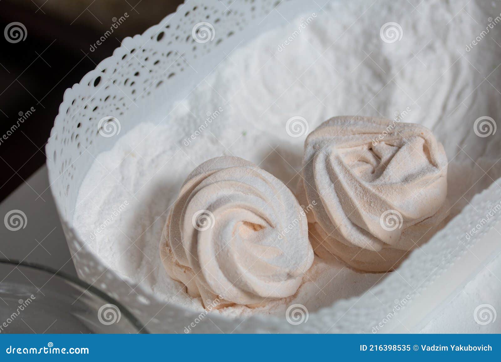 Homemade Marshmallows are in a Container with Powdered Sugar. Cooking ...