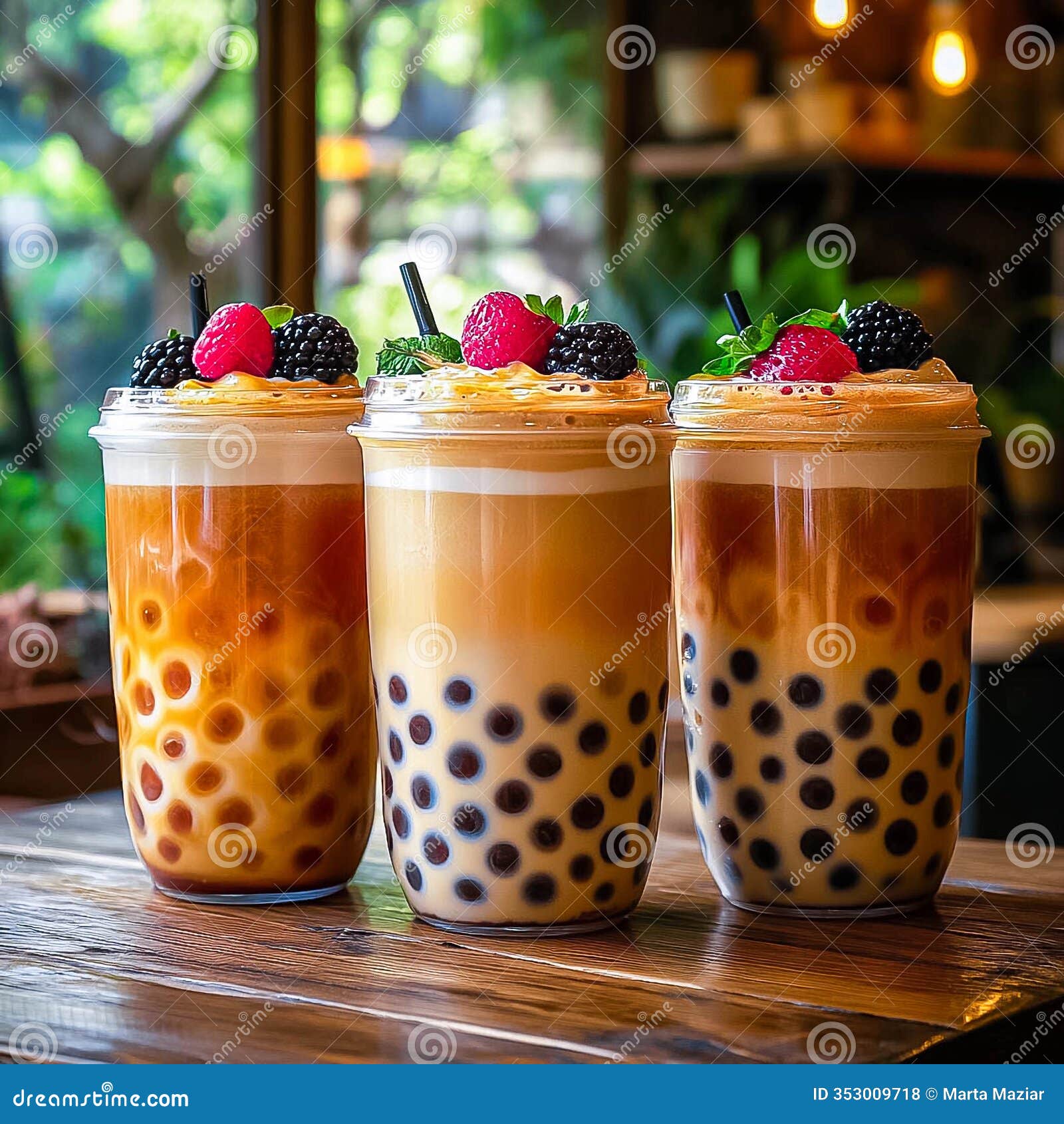 Homemade Milk Bubble Tea with Tapioca Pearls and Ice Cube Stock Photo ...
