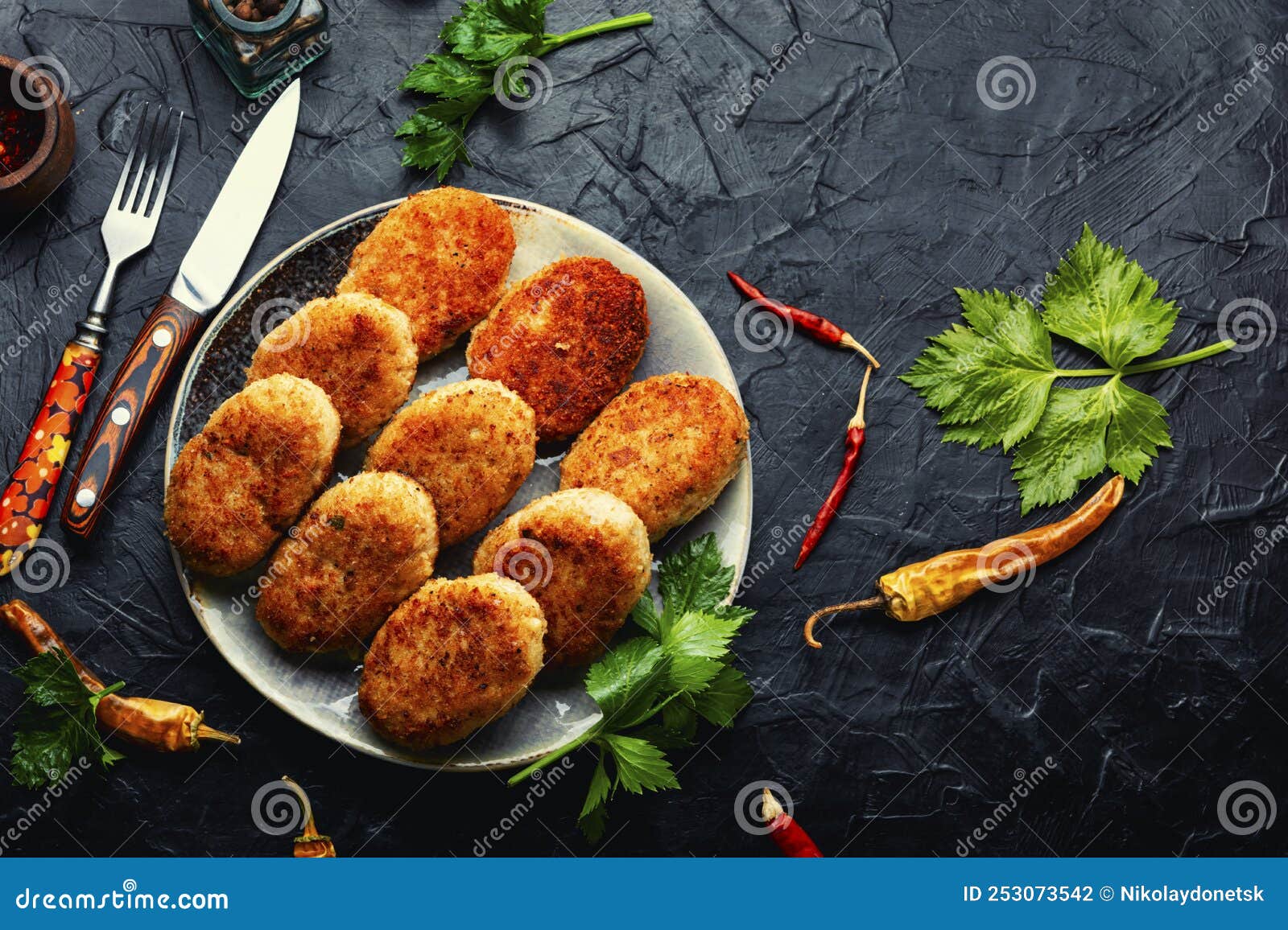 Fried fish cutlets stock photo. Image of prepared, fishball - 253073542