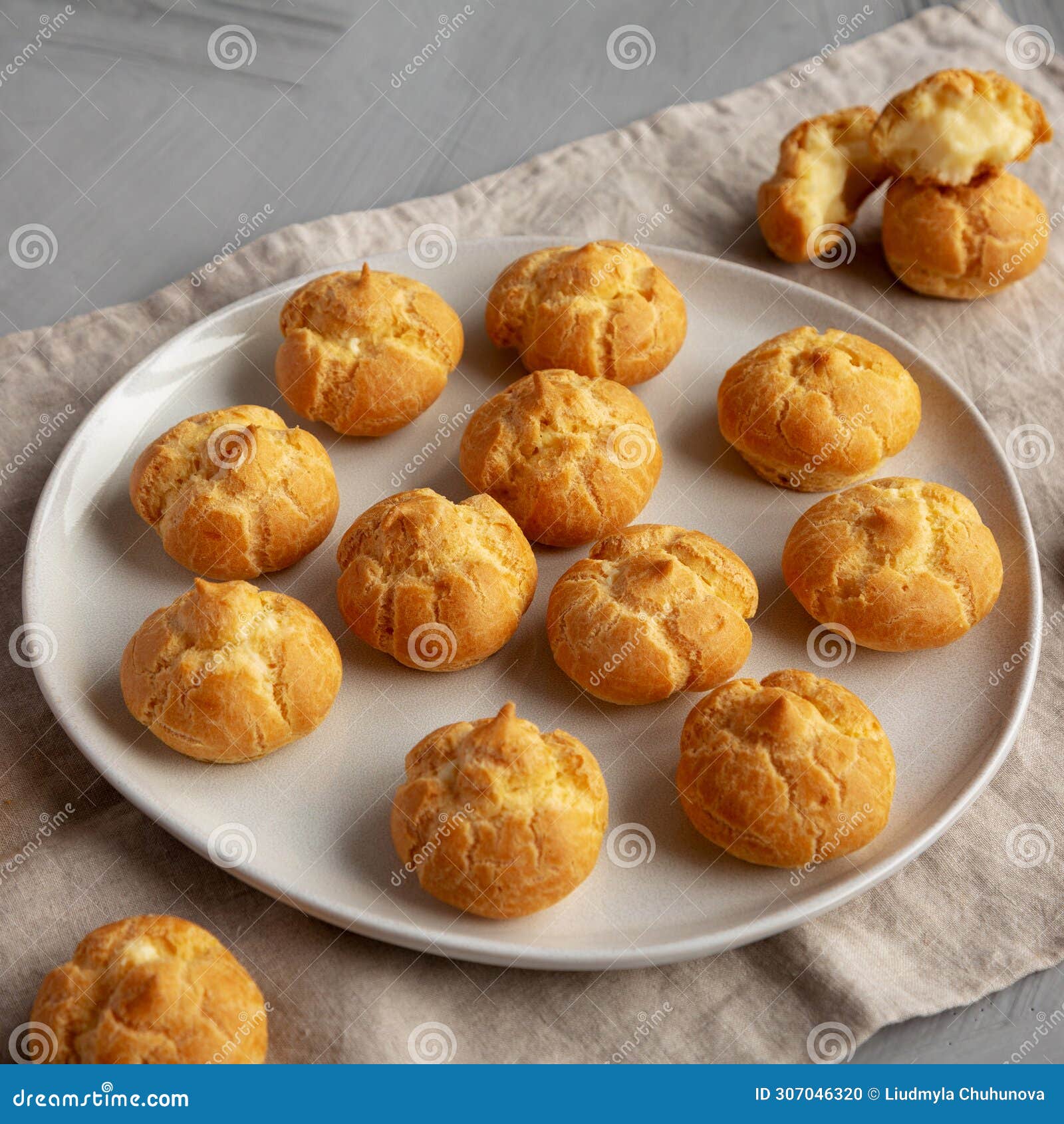 Homemade Mini Cream Puffs on a Plate, Side View Stock Photo - Image of ...