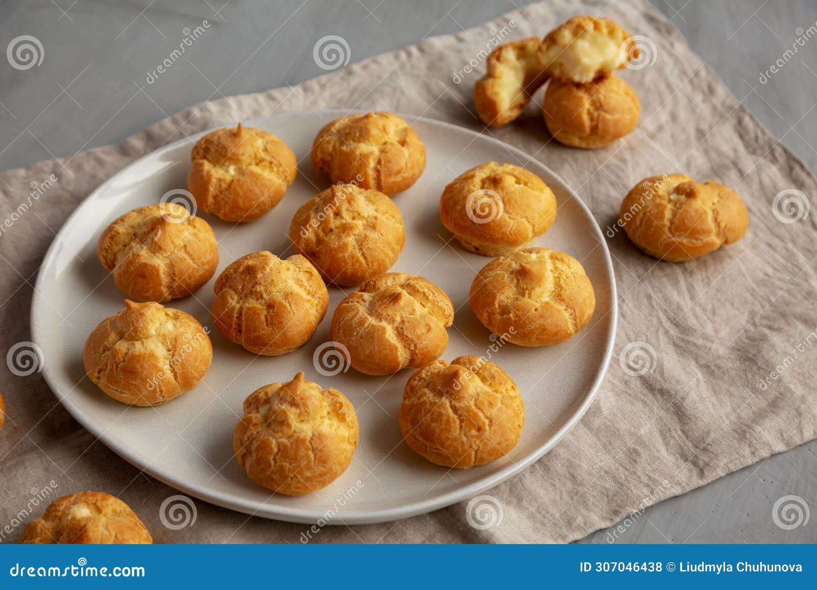 Homemade Mini Cream Puffs on a Plate, Side View Stock Photo - Image of ...