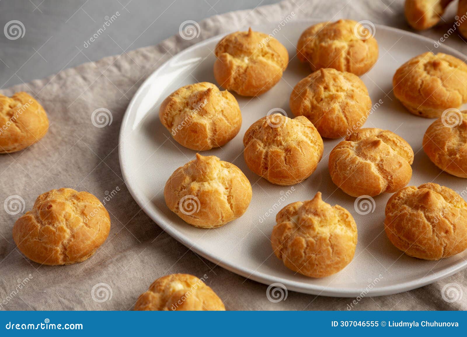 Homemade Mini Cream Puffs on a Plate, Side View Stock Image - Image of ...